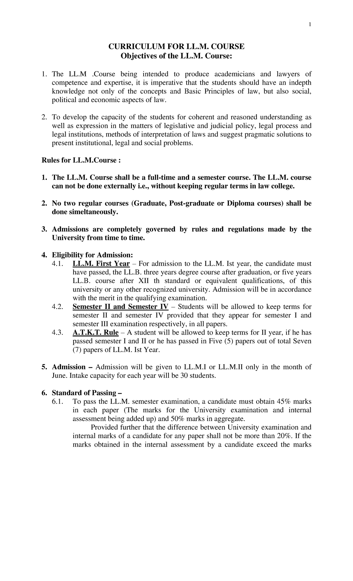 LLM. Syllabus - hi.. - CURRICULUM FOR LL. COURSE Objectives of the LL ...