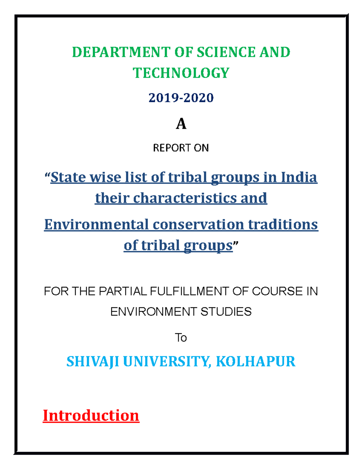 Project Report on Environmental conservation traditions of tribal ...