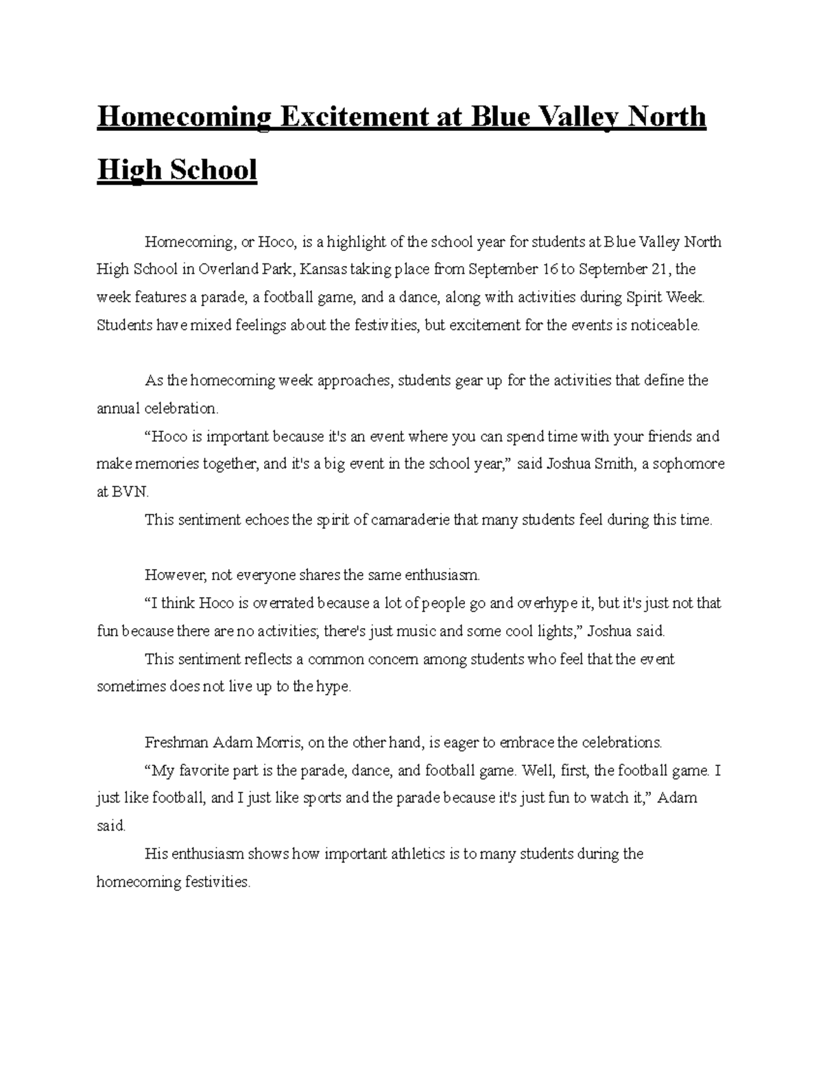 HOCO Final News Story - csxakn - Homecoming Excitement at Blue Valley ...