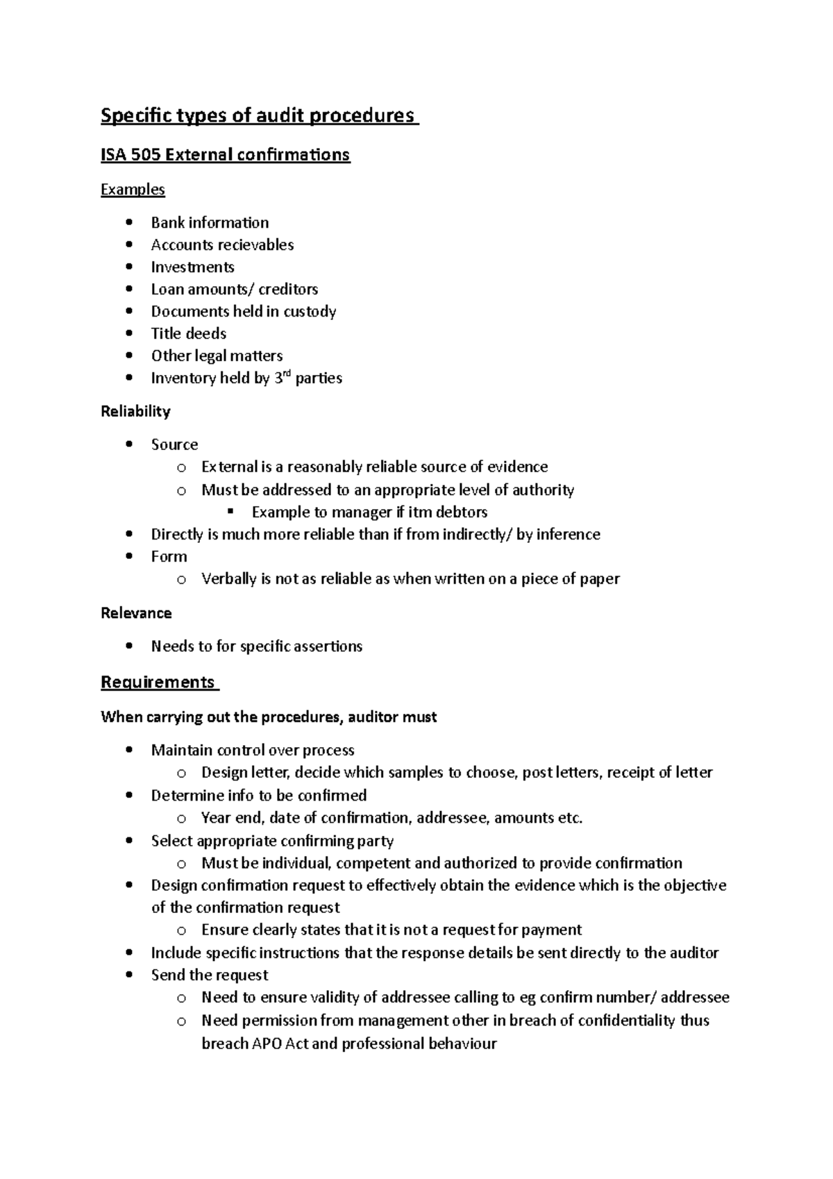 Specific types of audit evidence - Specific types of audit procedures ...