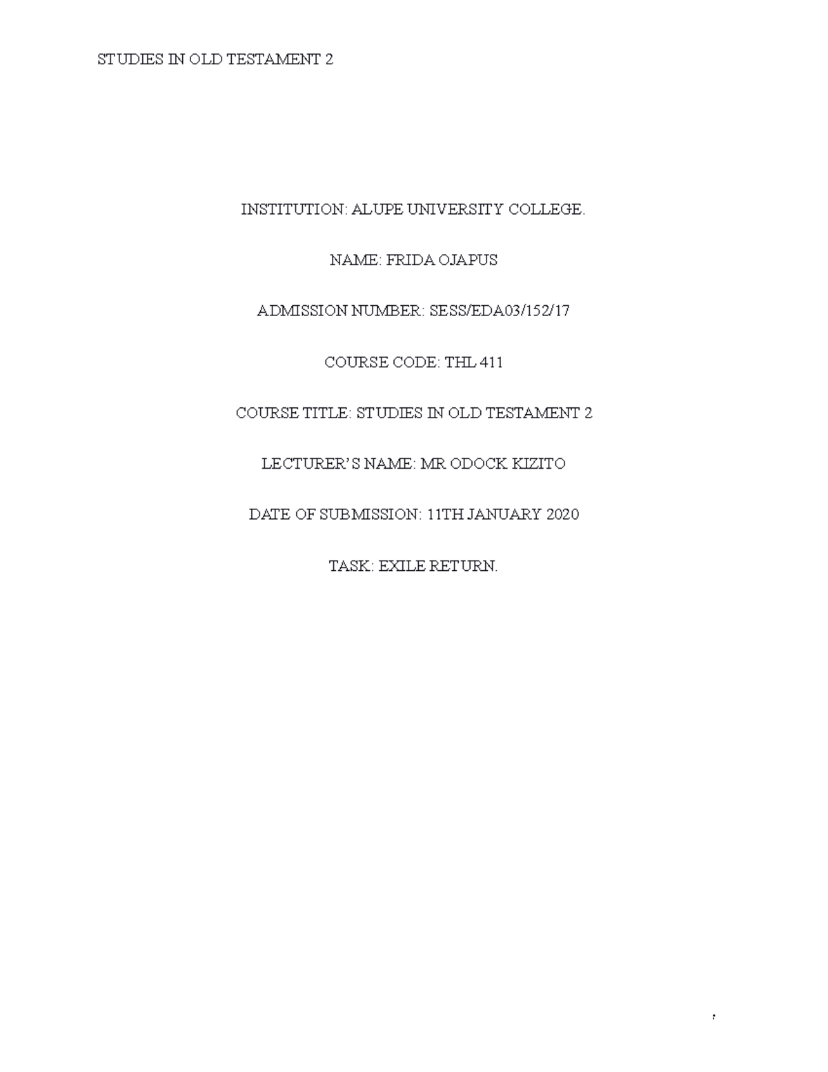 Institution AL-WPS Office - INSTITUTION: ALUPE UNIVERSITY COLLEGE. NAME ...