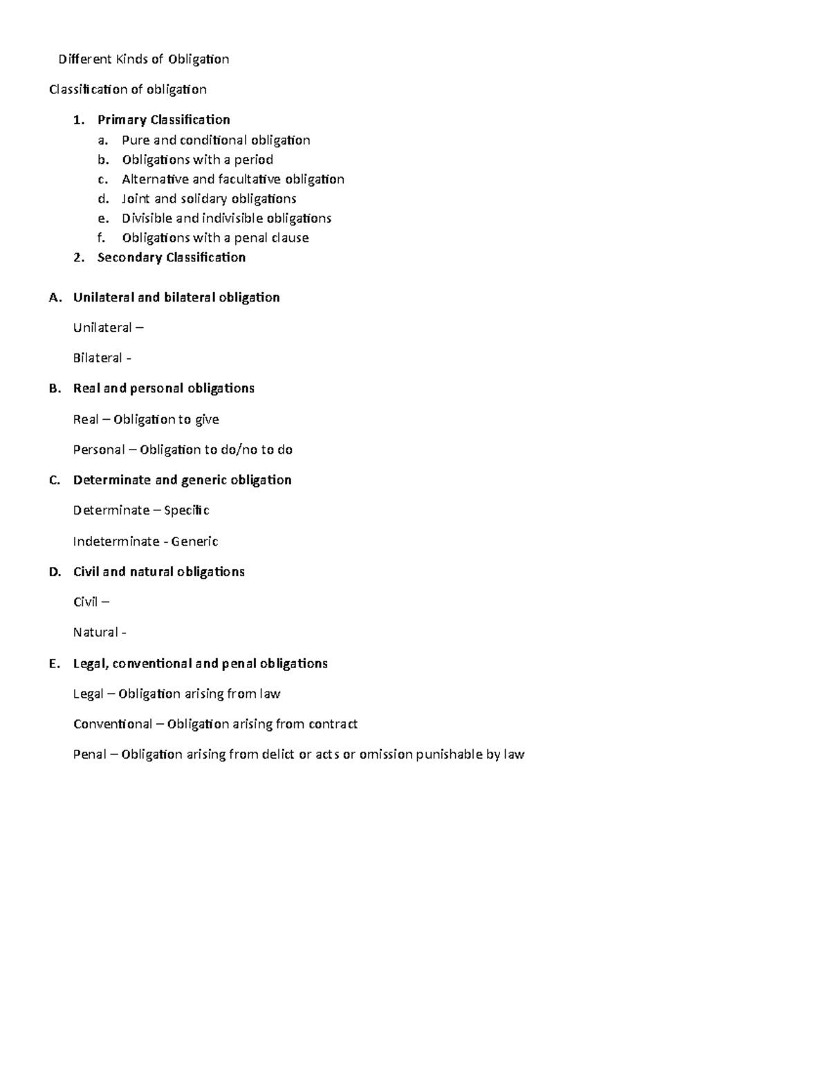 Different Kinds of Obligation - Different Kinds of Obligation ...