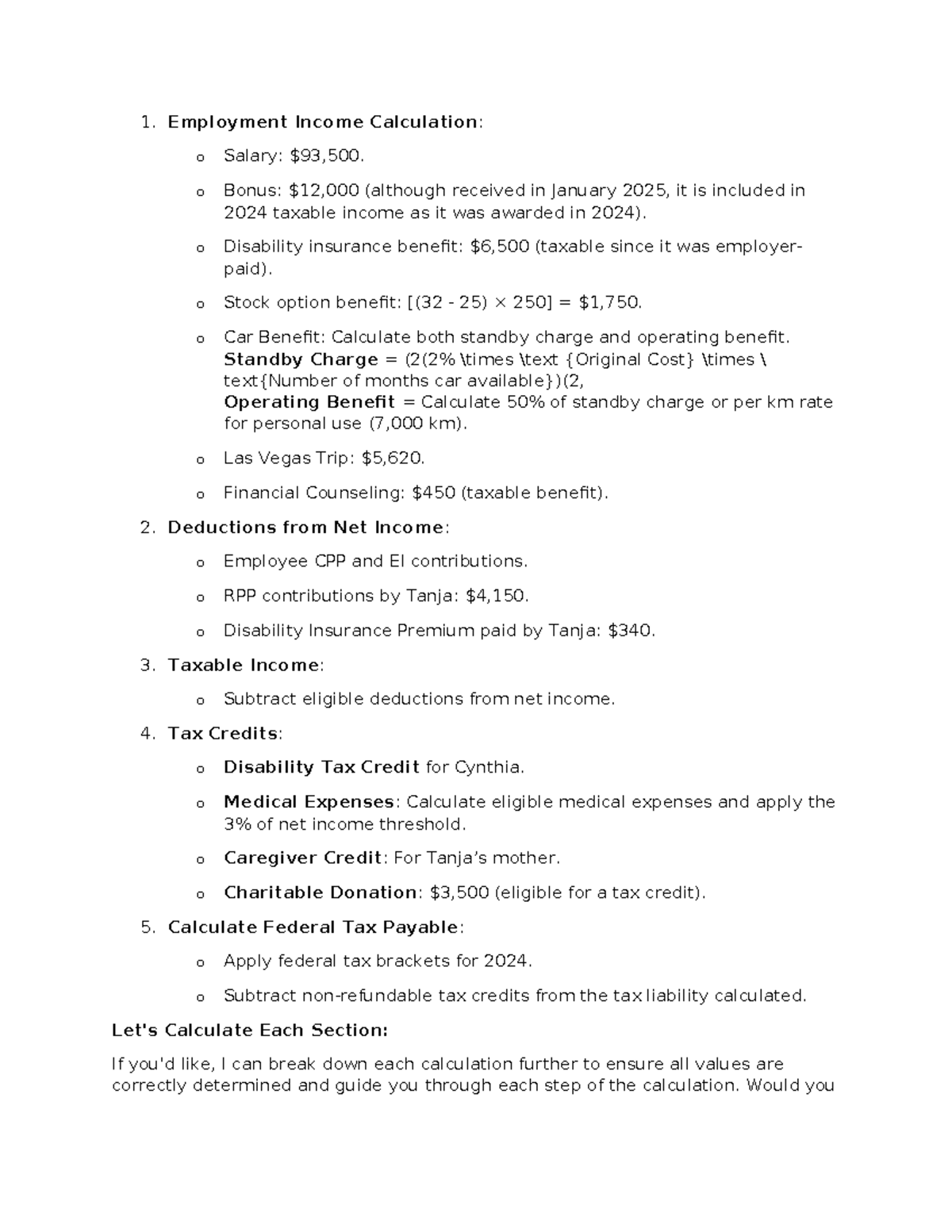 Employment Income Calculation - 1. Employment Income Calculation: o ...