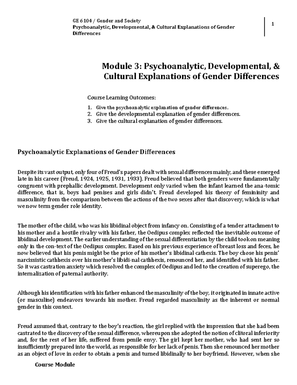 W3- Module 003 Psychoanalytic Developmental and Cultural Explanations ...