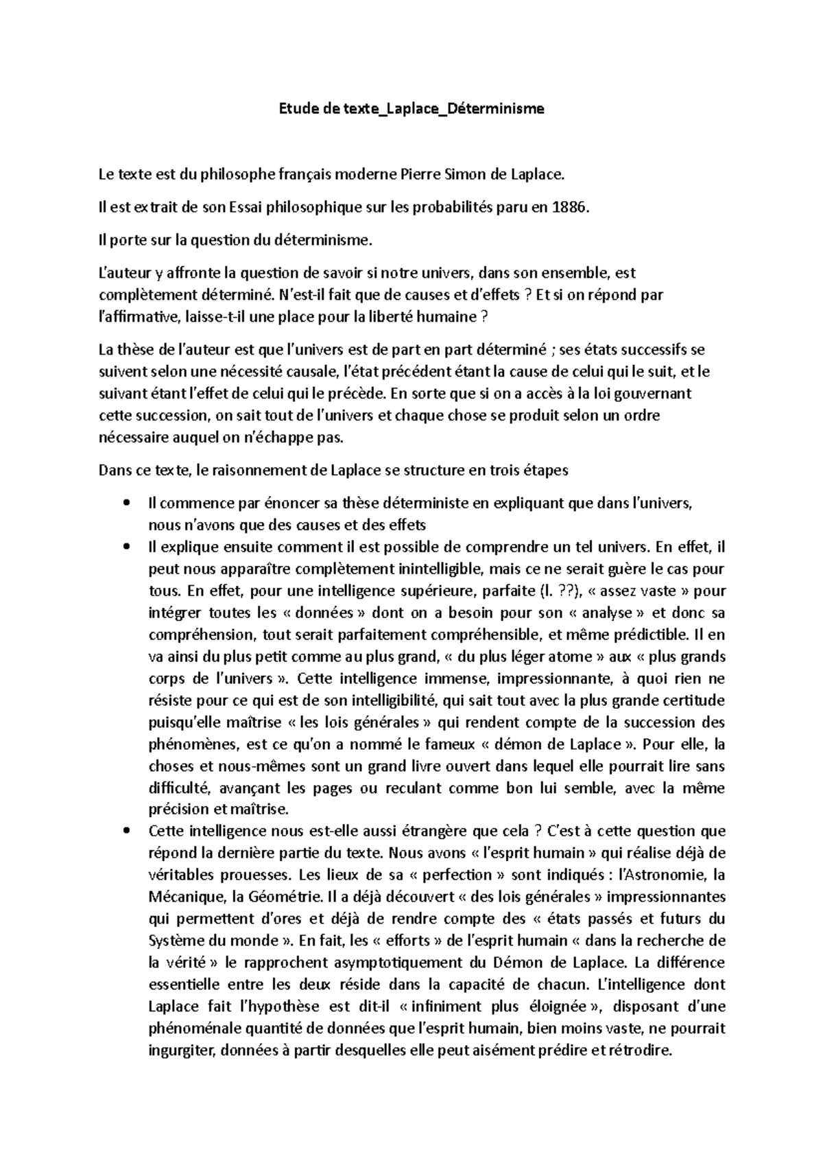 Etude de texte Laplace Déterminisme - Etude de texte_Laplace ...