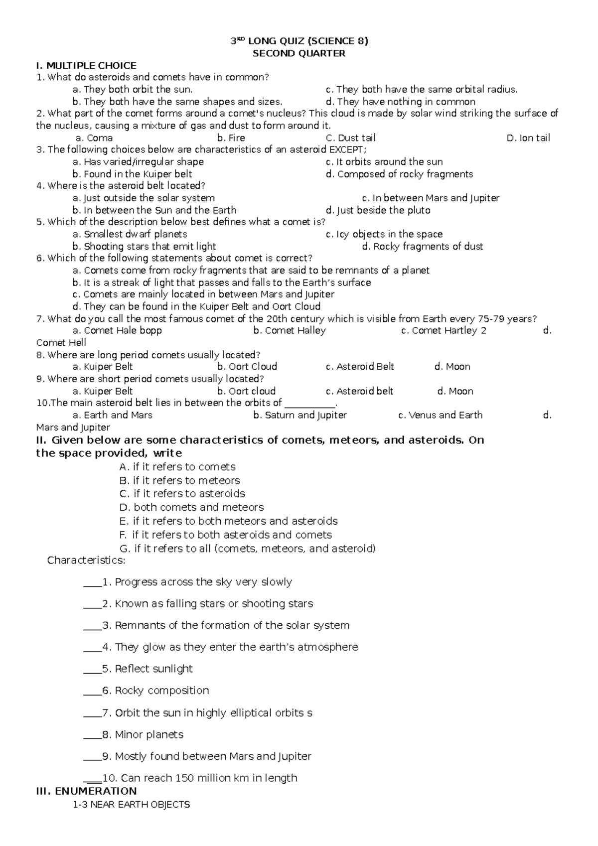 3RD LONG QUIZ IN Science 8 (2ND Q) - 3 RD LONG QUIZ (SCIENCE 8) SECOND ...