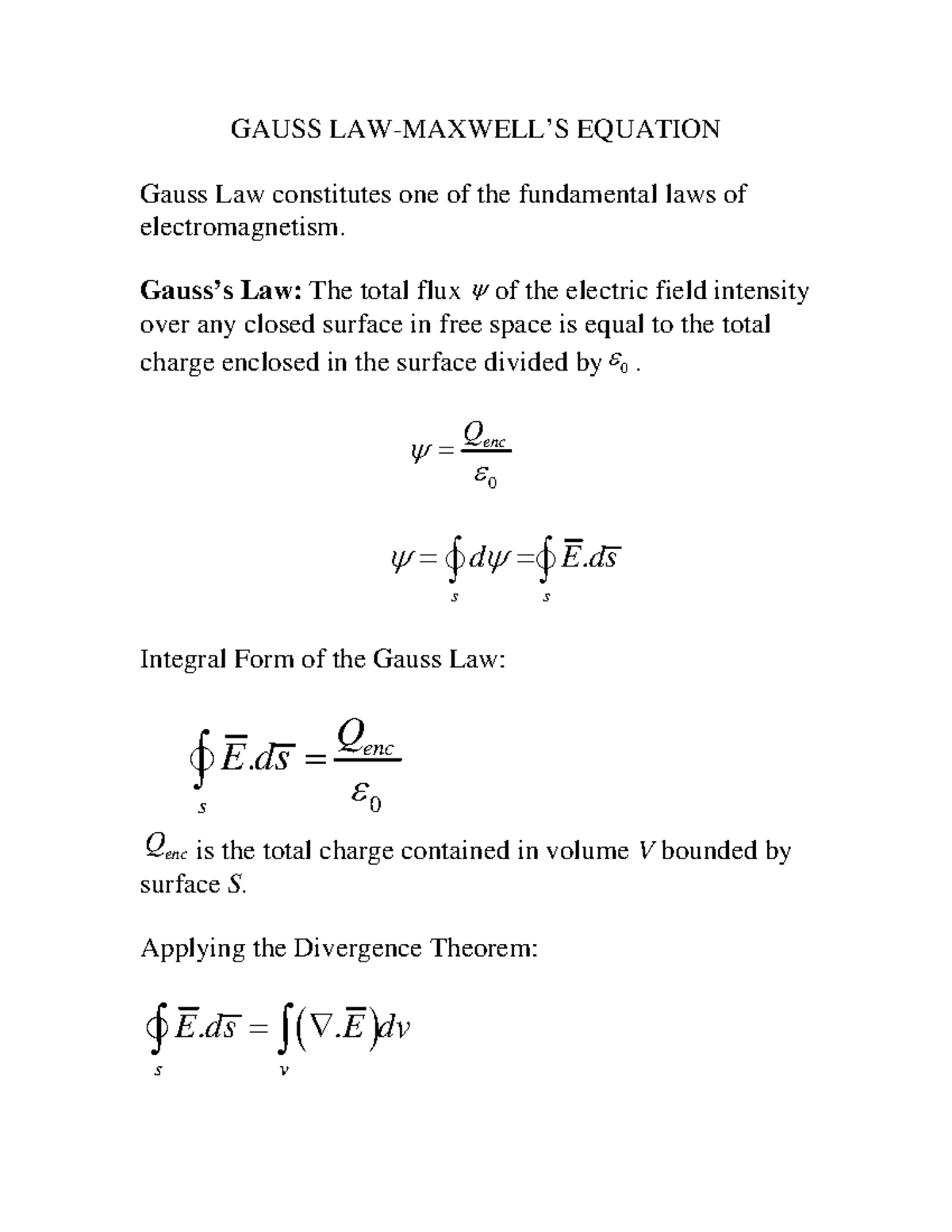 NURSING NURSING NURSING - GAUSS LAW-MAXWELL’S EQUATION Gauss Law ...