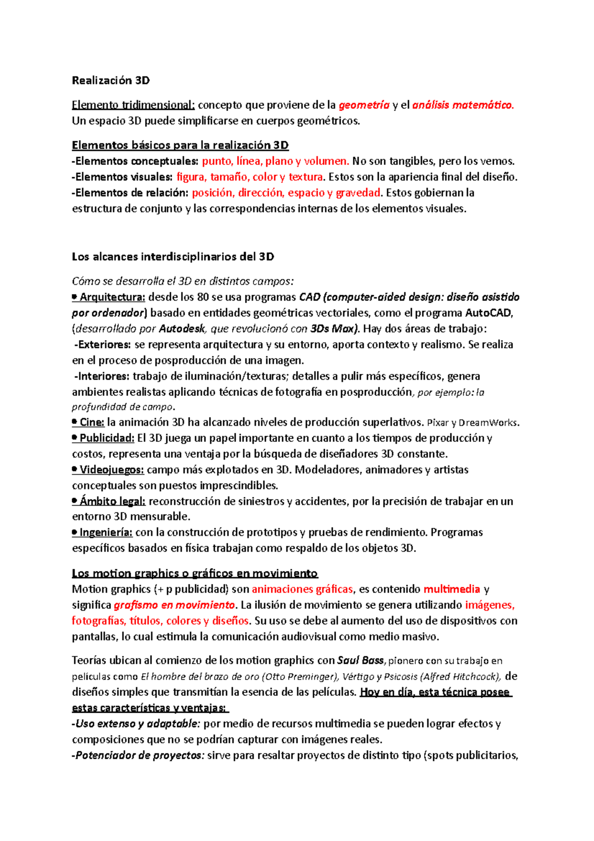 Resumen Generalidad 3D. Modulo 1 y 2 - Realización 3D Elemento ...
