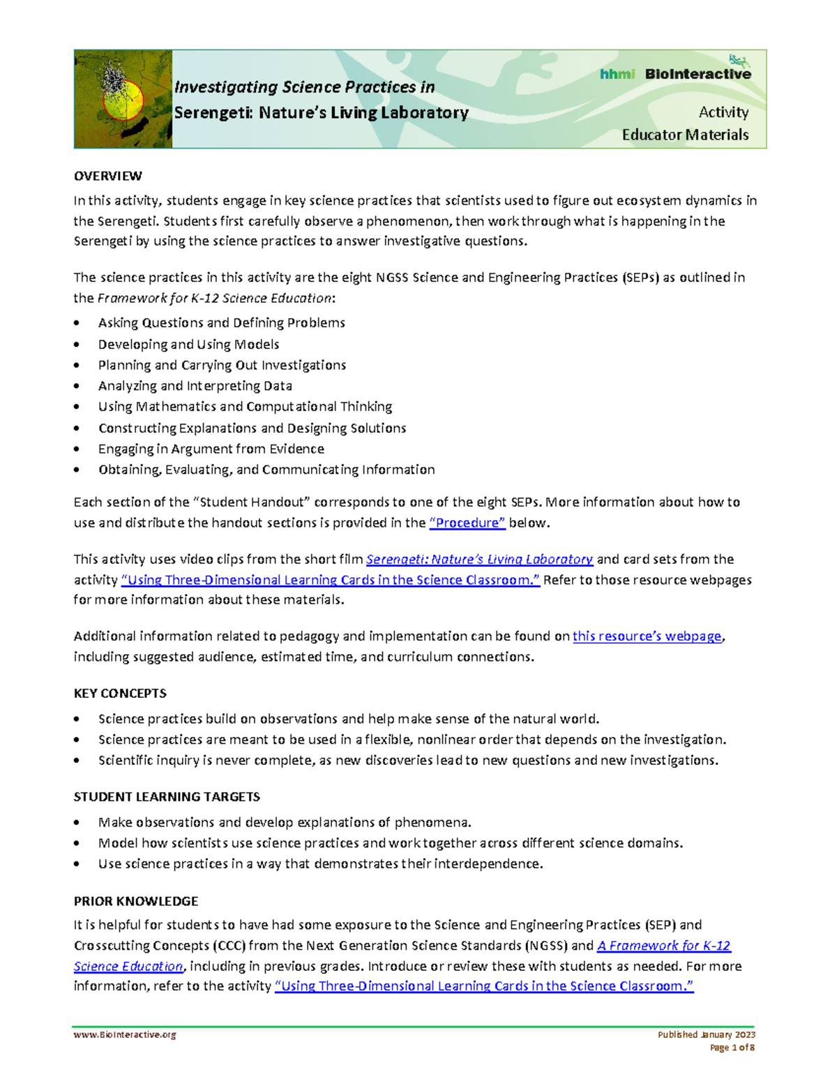 Investigating SPSerengeti-Educator-act - BioInteractive Published ...