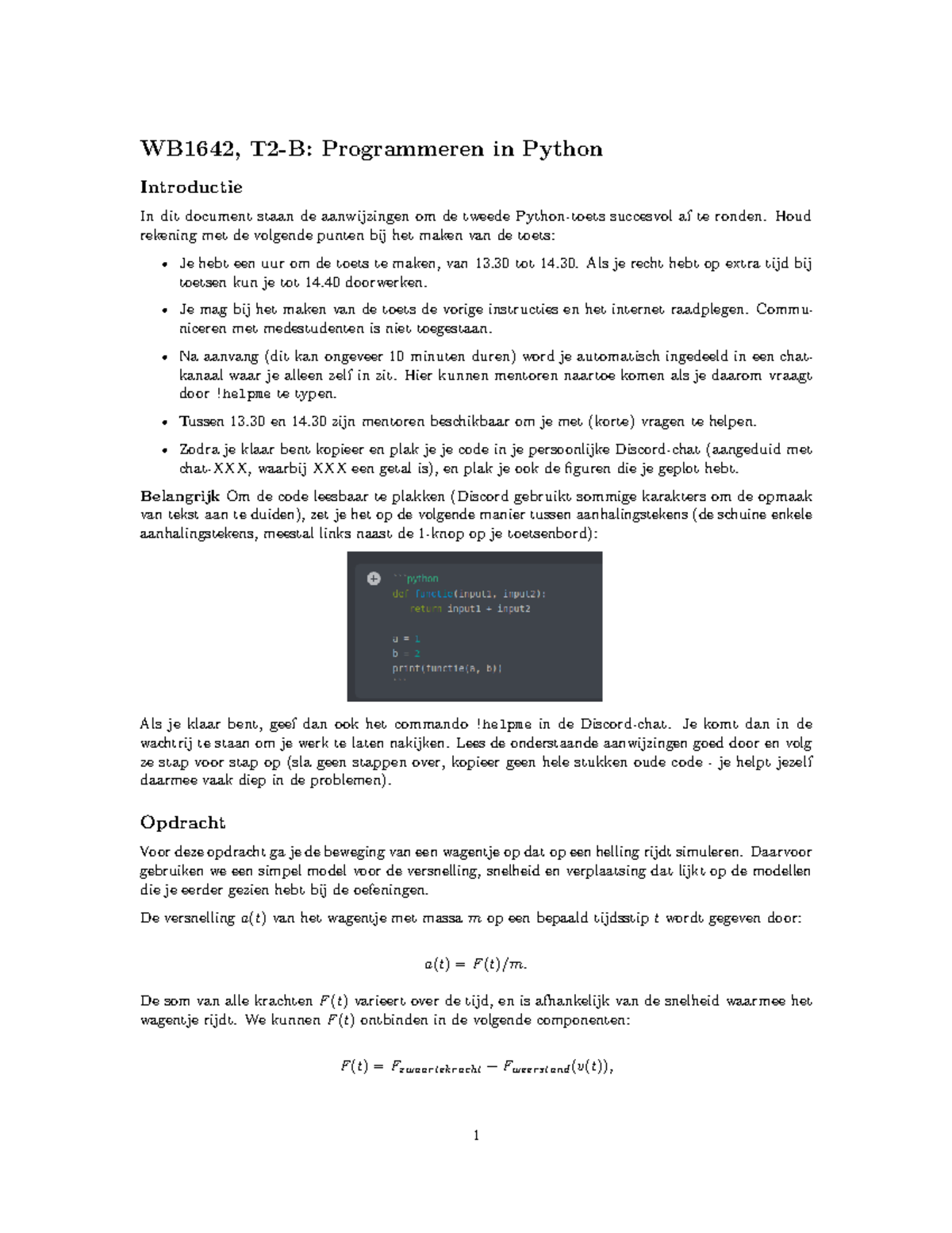 Toets 2020, vragen - WB1642, T2-B: Programmeren in Python Introductie ...