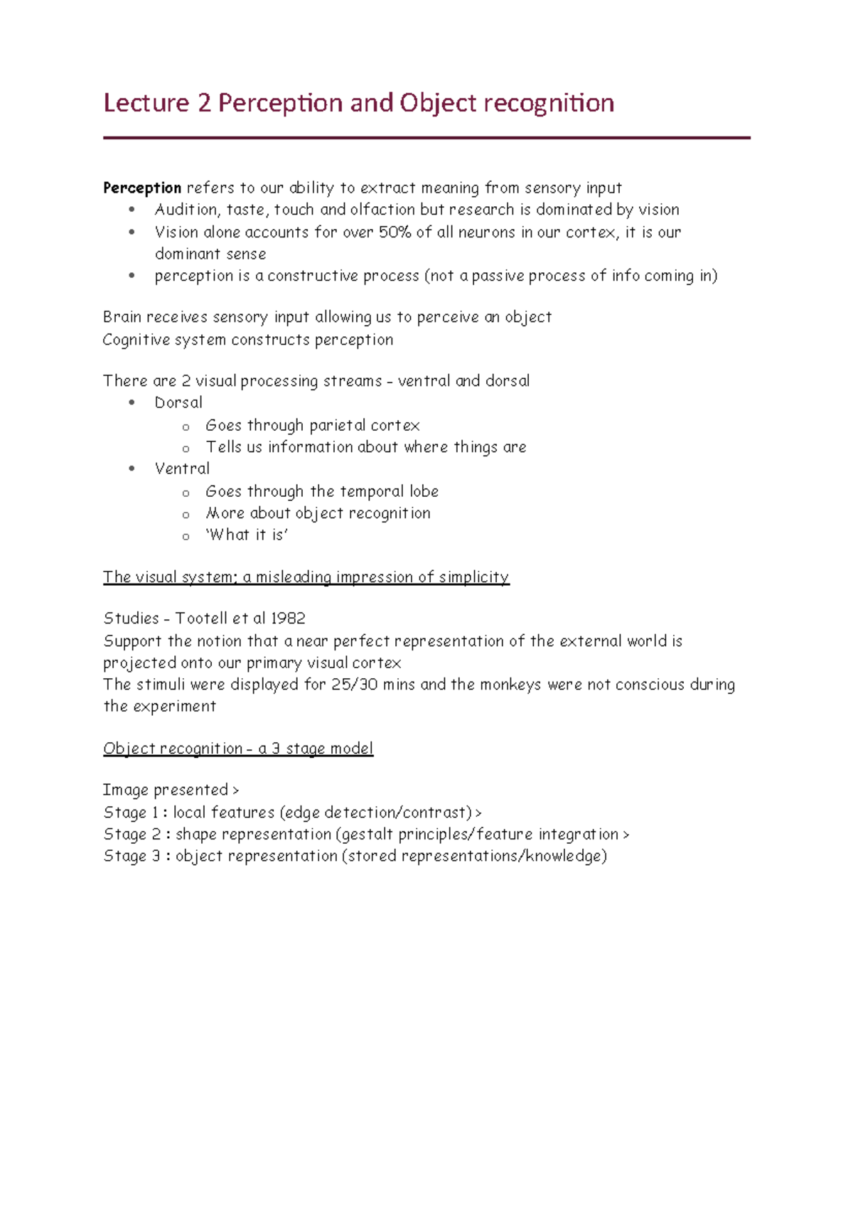 Lecture 2 Perception And Object Recognition Lecture 2 Perception And Object Recognition