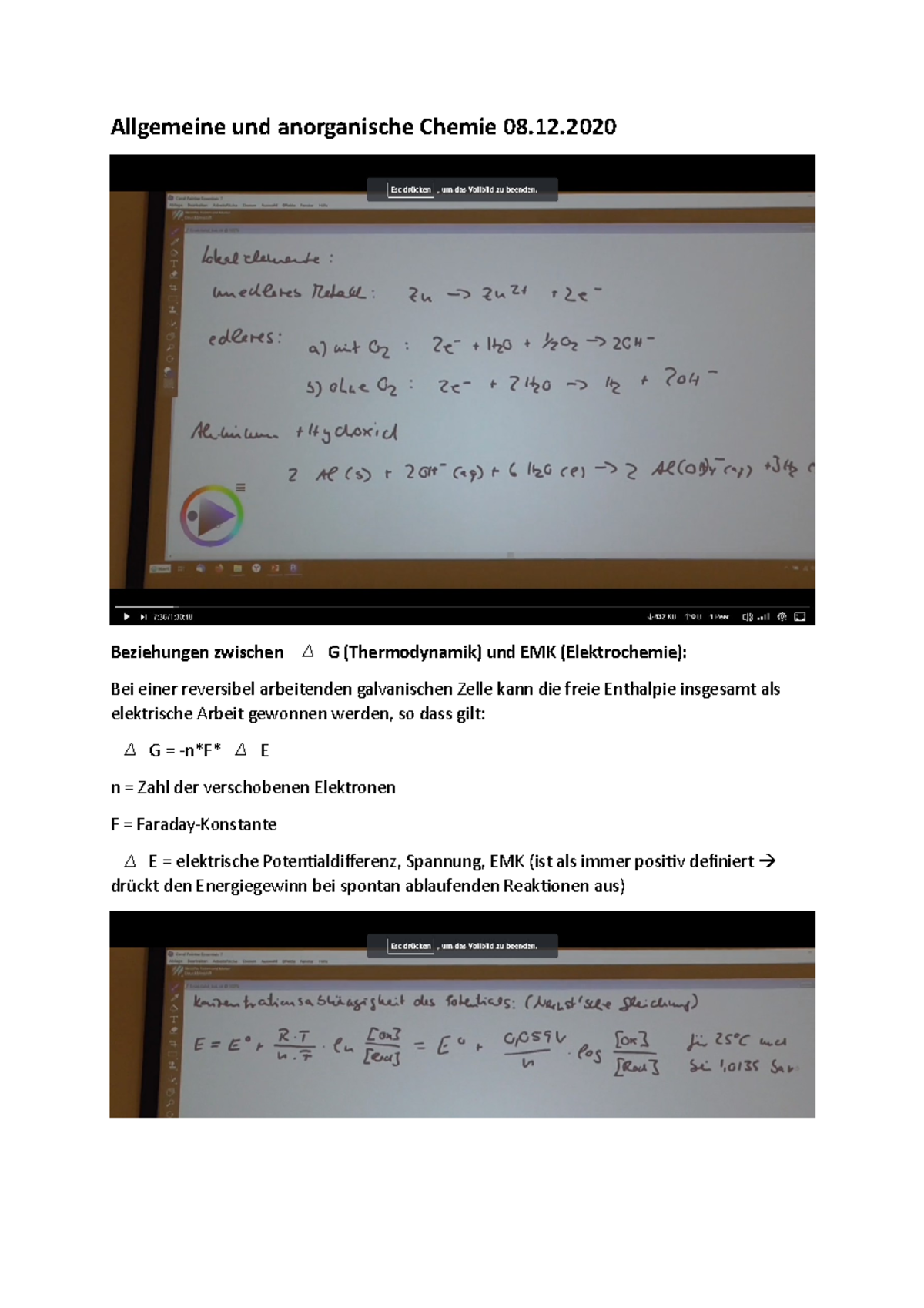 Allgemeine und anorganische Chemie 08 - Beziehungen zwischen Δ G ...