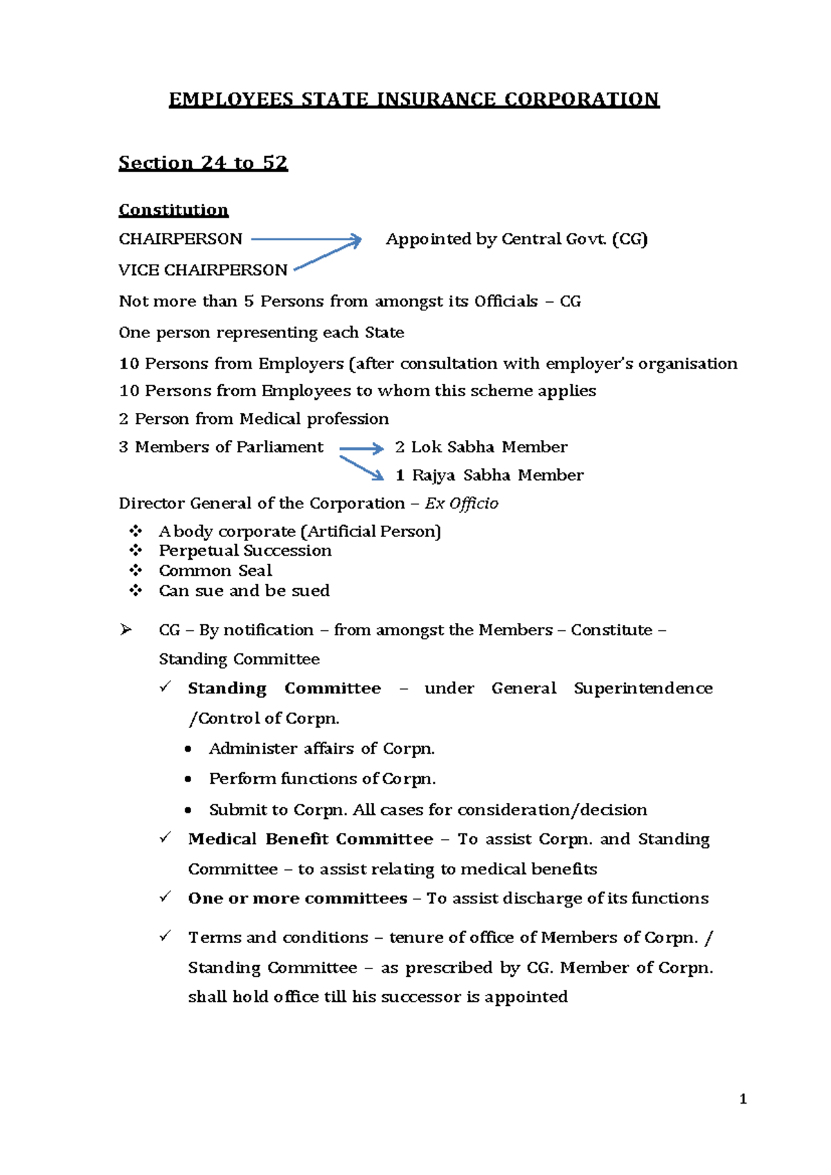 Labour Law - ESIC - ll laws - EMPLOYEES STATE INSURANCE CORPORATION ...