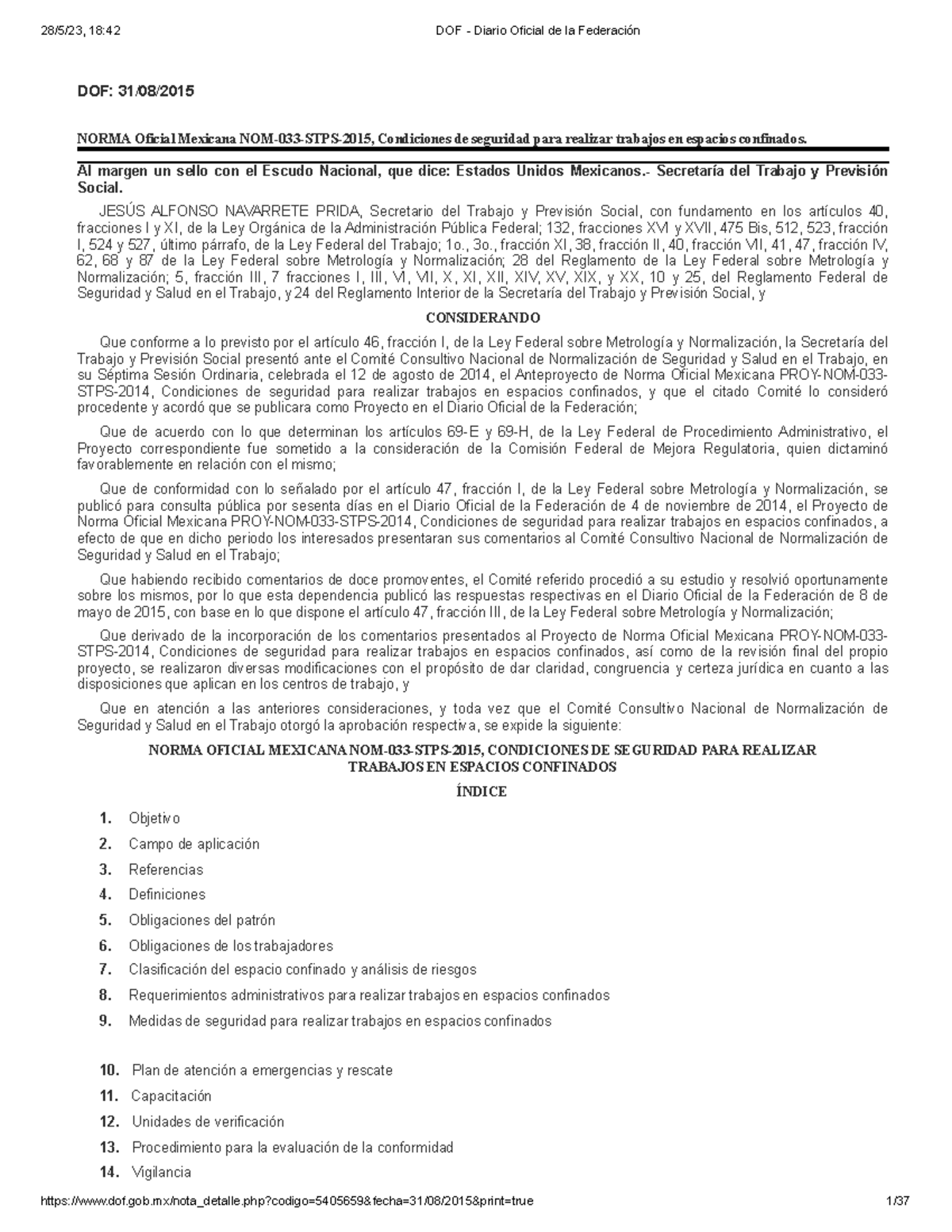 NOM 33 - 3ryftgikhjlopiytgdgwye - DOF: 31/08/ NORMA Oficial Mexicana ...
