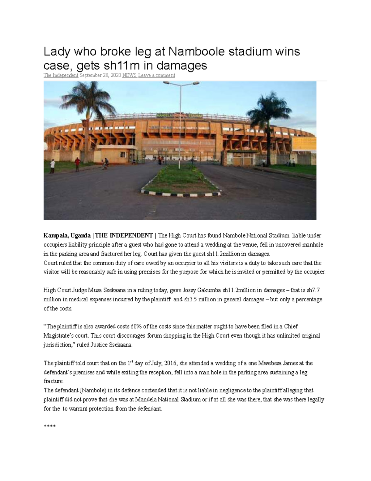 Case of tort of negligence in uganda research Tibbs - Lady who broke ...