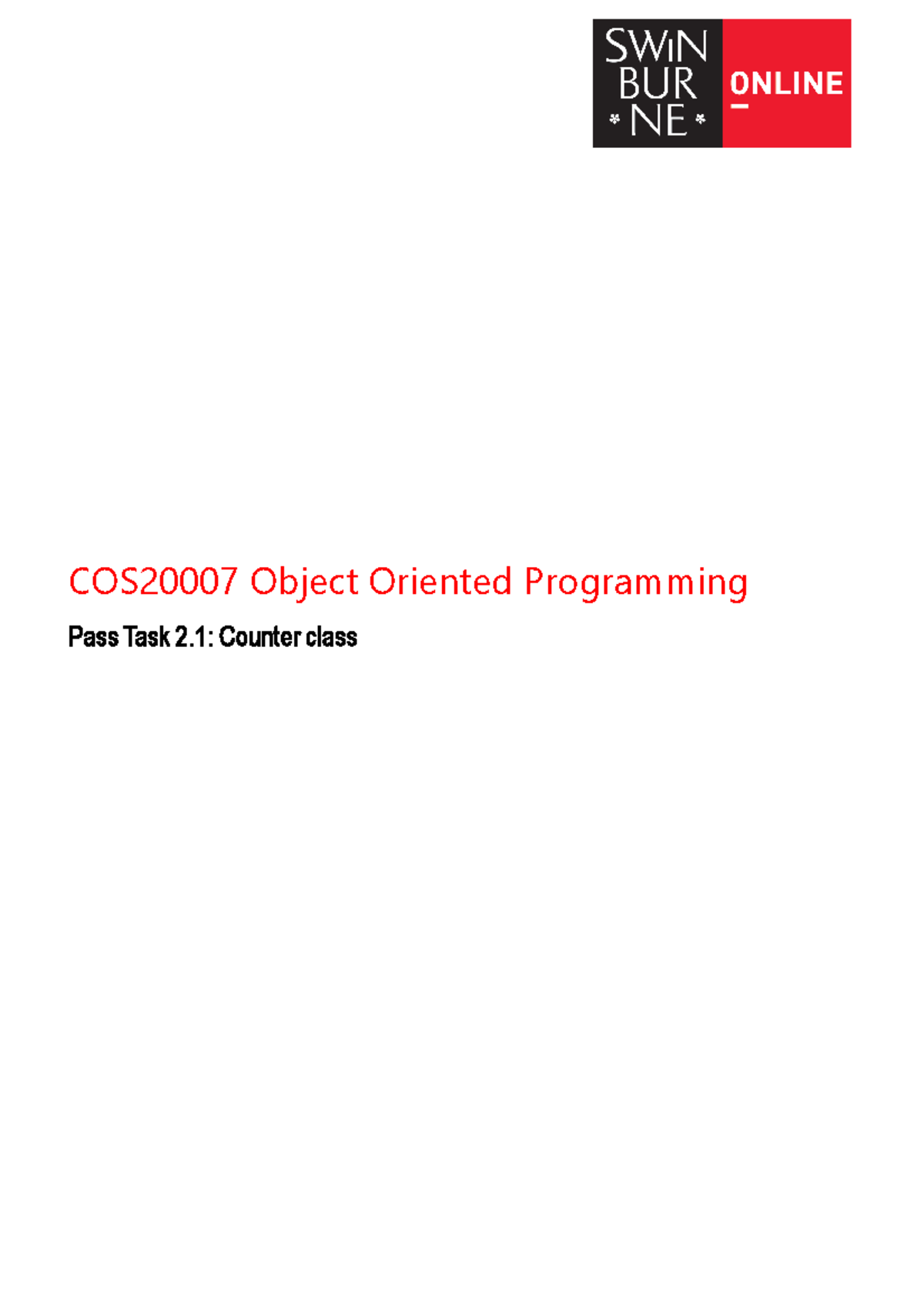 Pass Task 2 Pass Task 2 1 Cos20007 Object Oriented Programming Pass Task 2 Counter Class