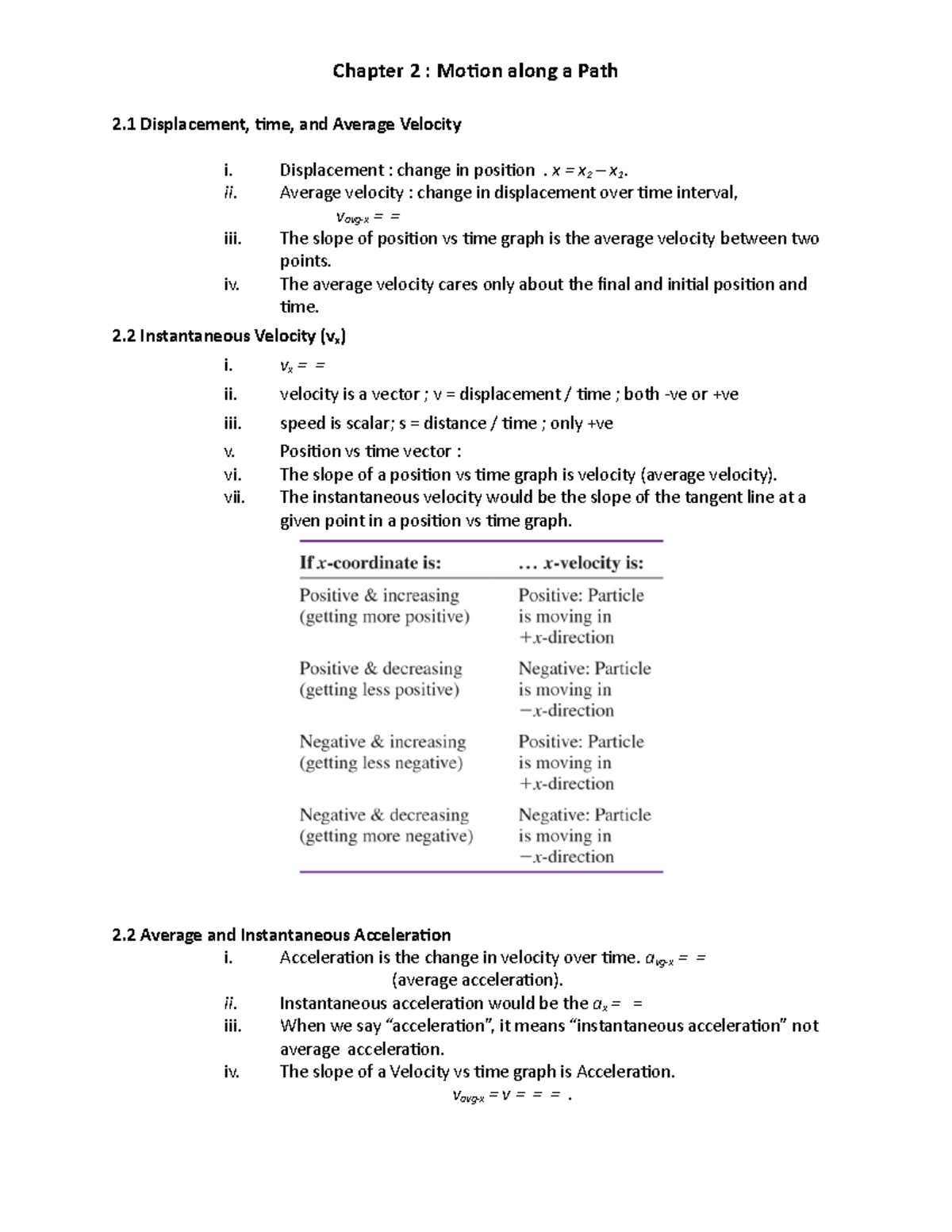 Chapter 2 - Motion along a path - Chapter 2 : Motion along a Path 2 ...