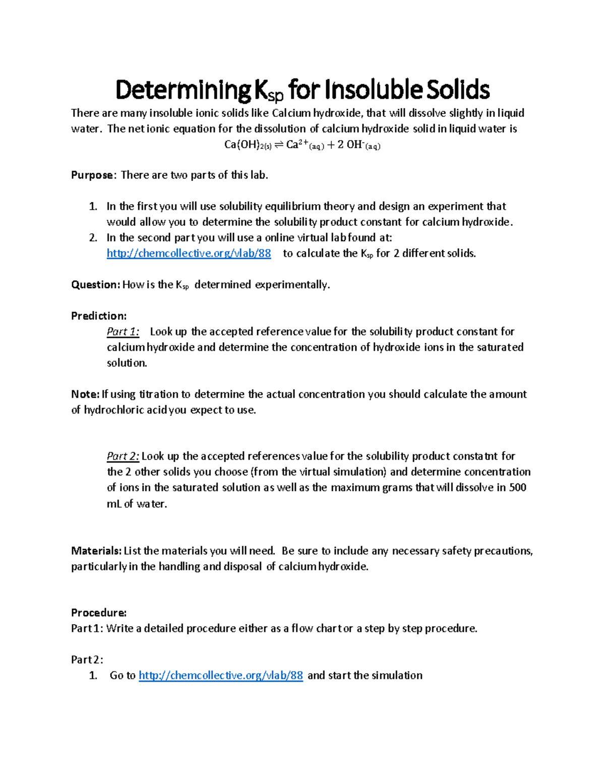 Ksp Lab (onlie) - ujnj njn knnj kjjjn njn - Determining Ksp for ...