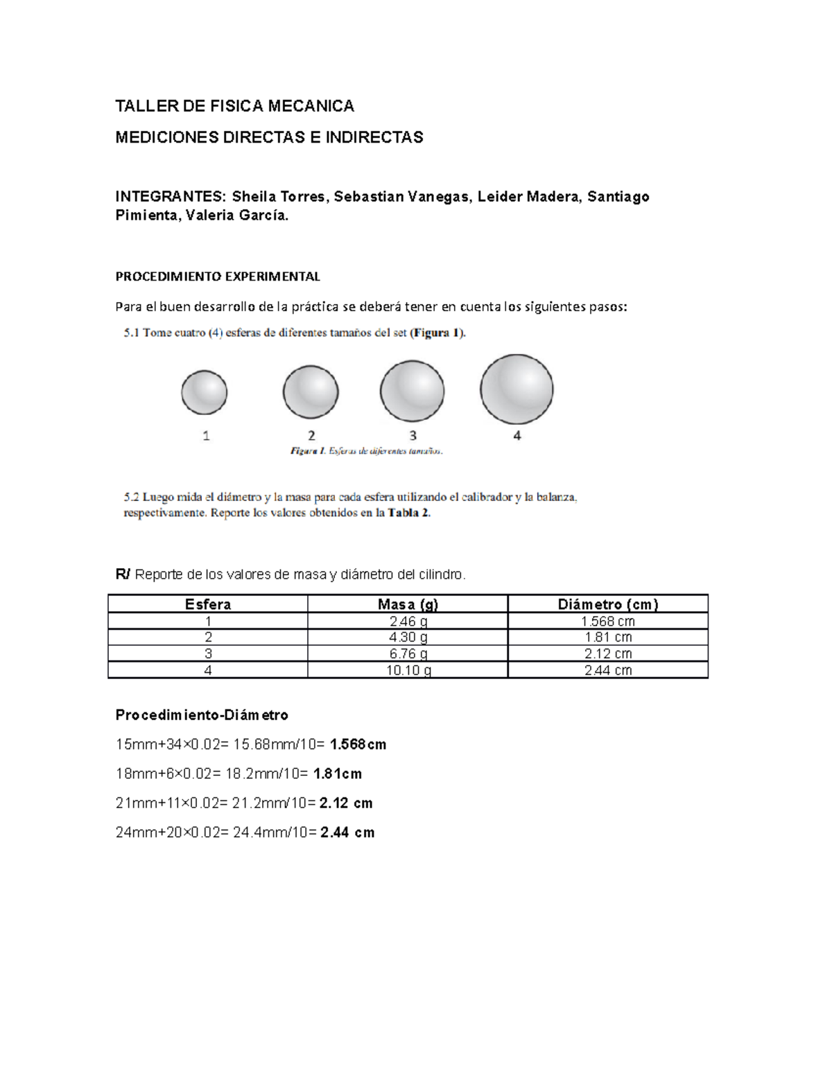 Laboratoriono.1 Mediciones Directas E Indirectas - TALLER DE FISICA ...