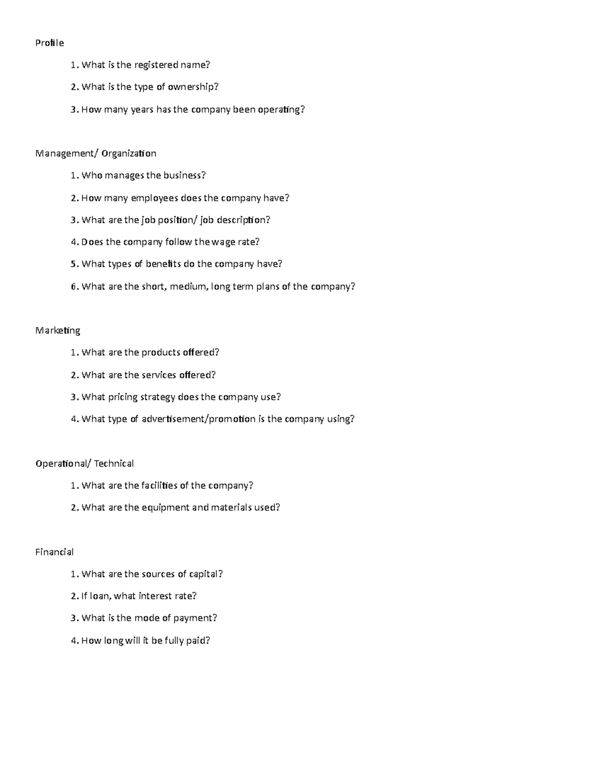 Questions For Interview MBA Profile 1 What Is The Registered Name 2
