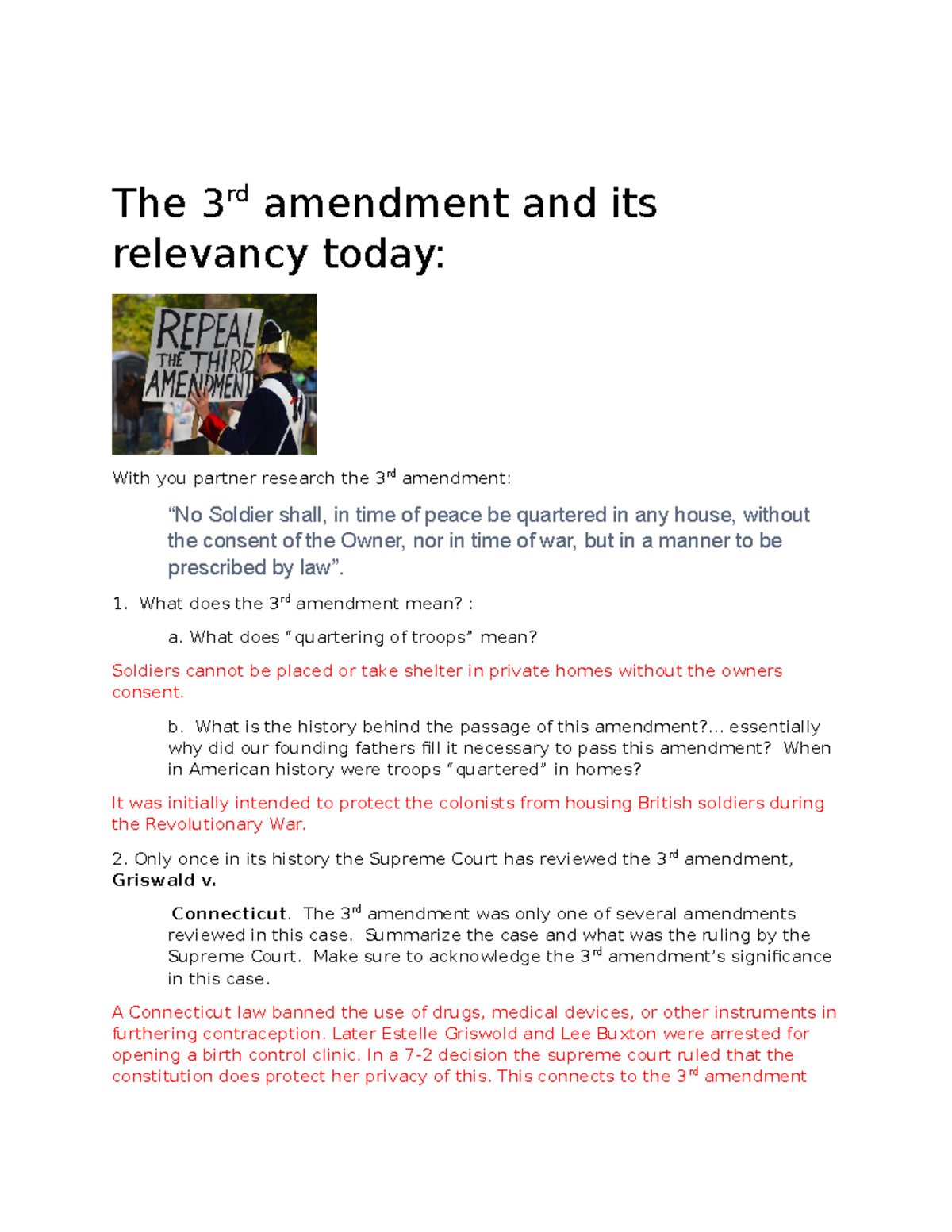 GOV243rd Amendment - The 3 rd amendment and its relevancy today: With ...