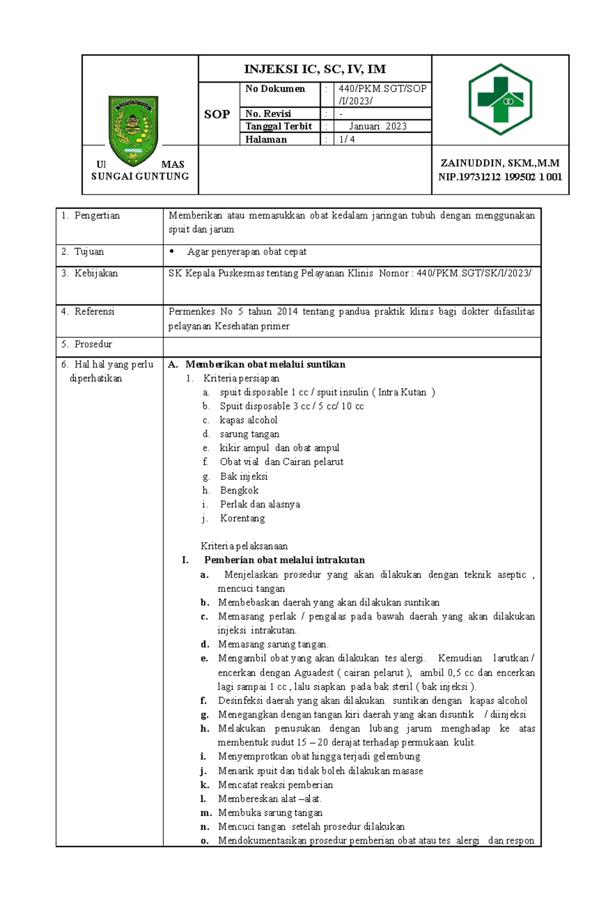 SOP Semua Injeksi - GJDJYFFKUKUGLIG - INJEKSI IC, SC, IV, IM SOP No ...