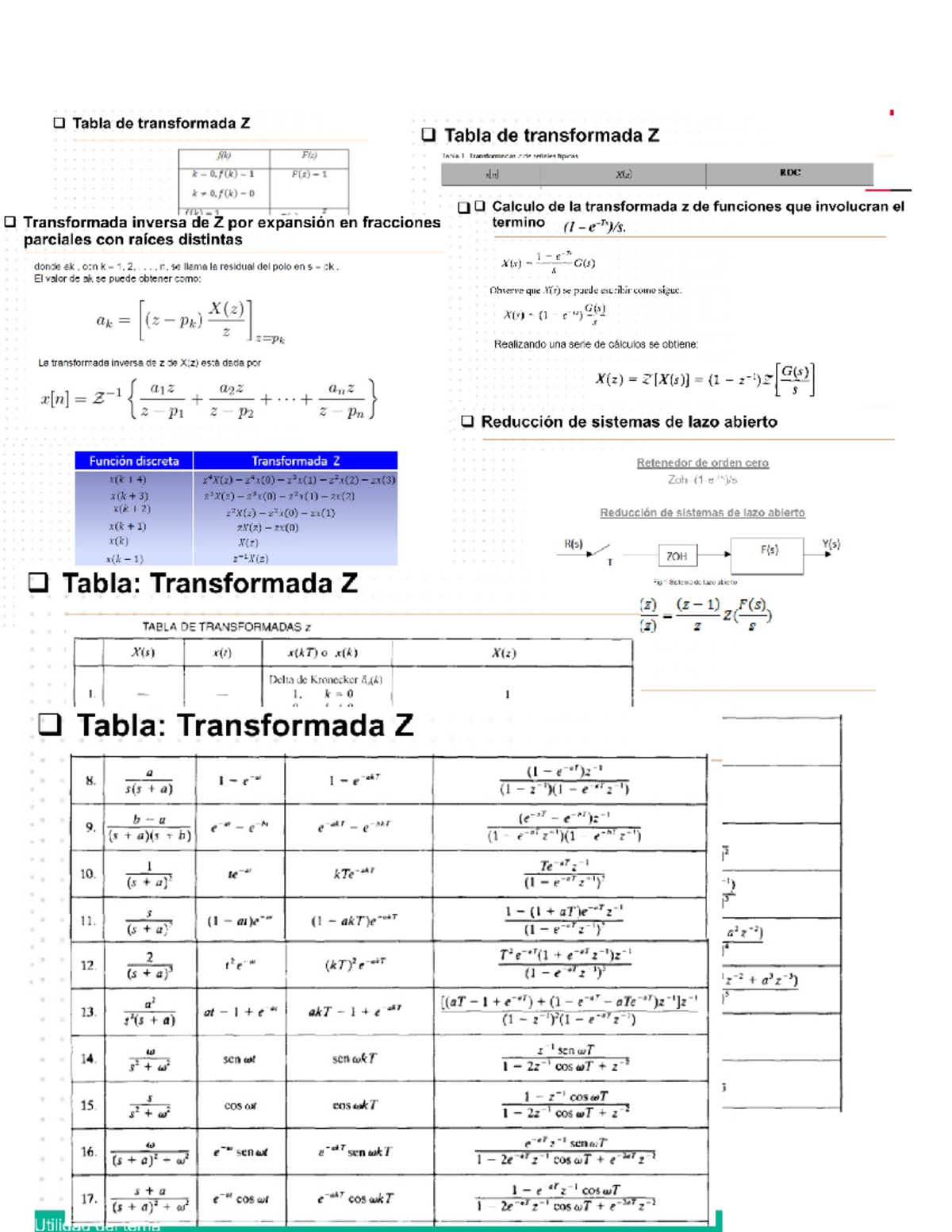 Formulas - ... - Tabla de transformada Z Tabla de transformada Z f(k) F ...