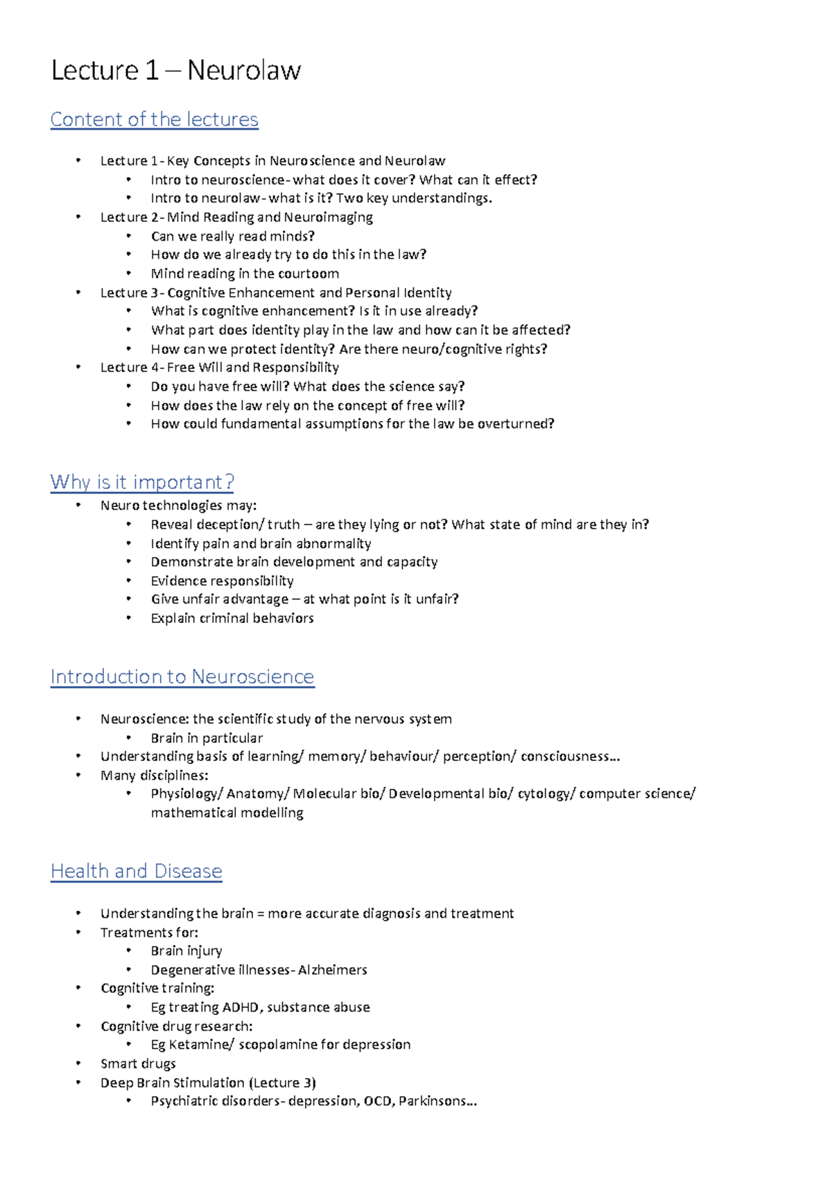 Concepts in Neuroscience and Neurolaw Lecture 1 - Lecture 1 – Neurolaw ...