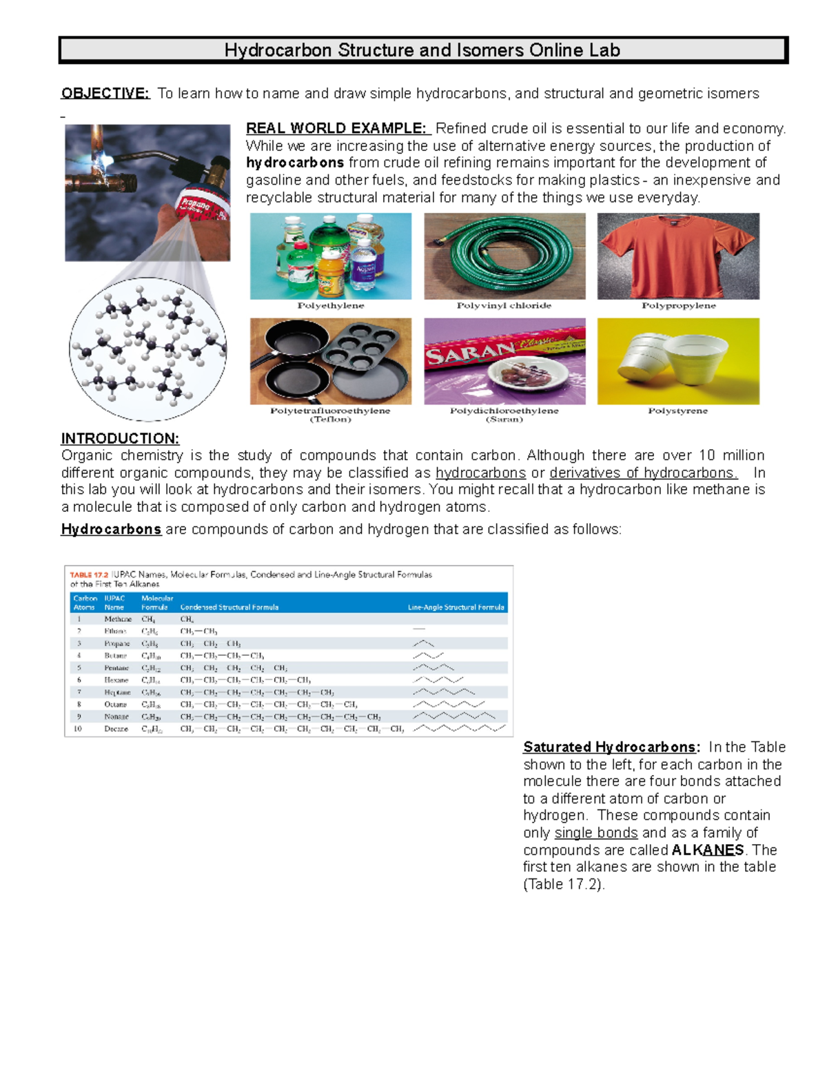 Hydrocarbon Structure and Isomers Online Lab - Hydrocarbon Structure ...