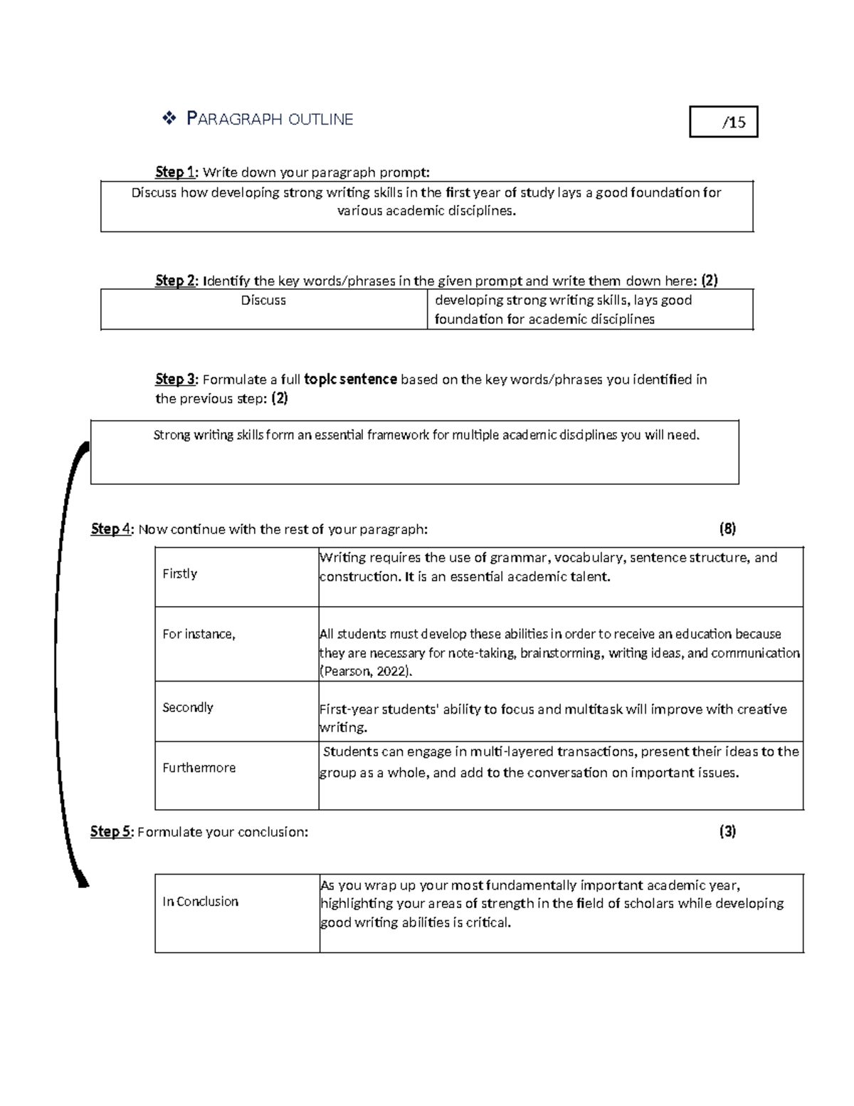 Paragraph outline template - Step 4: Now continue with the rest of your ...