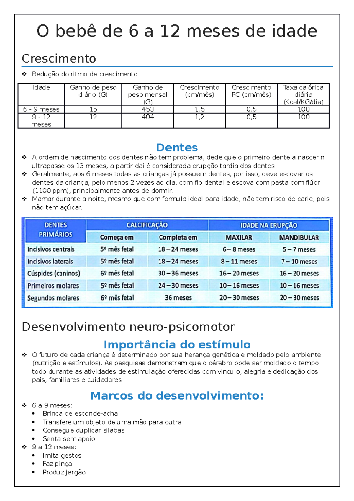 Aula 6 - Lactente de 6 a 12 meses - O bebê de 6 a 12 meses de idade ...