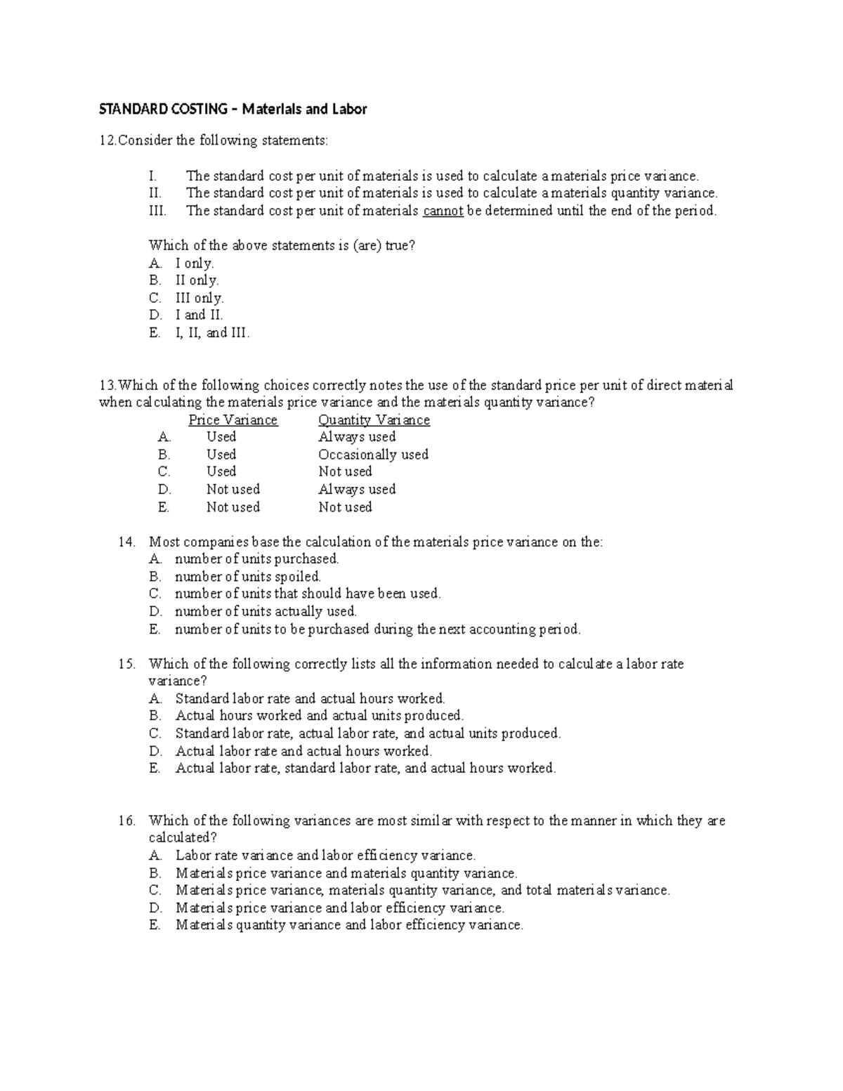 cost accounting reviewer - STANDARD COSTING – Materials and Labor 12 ...