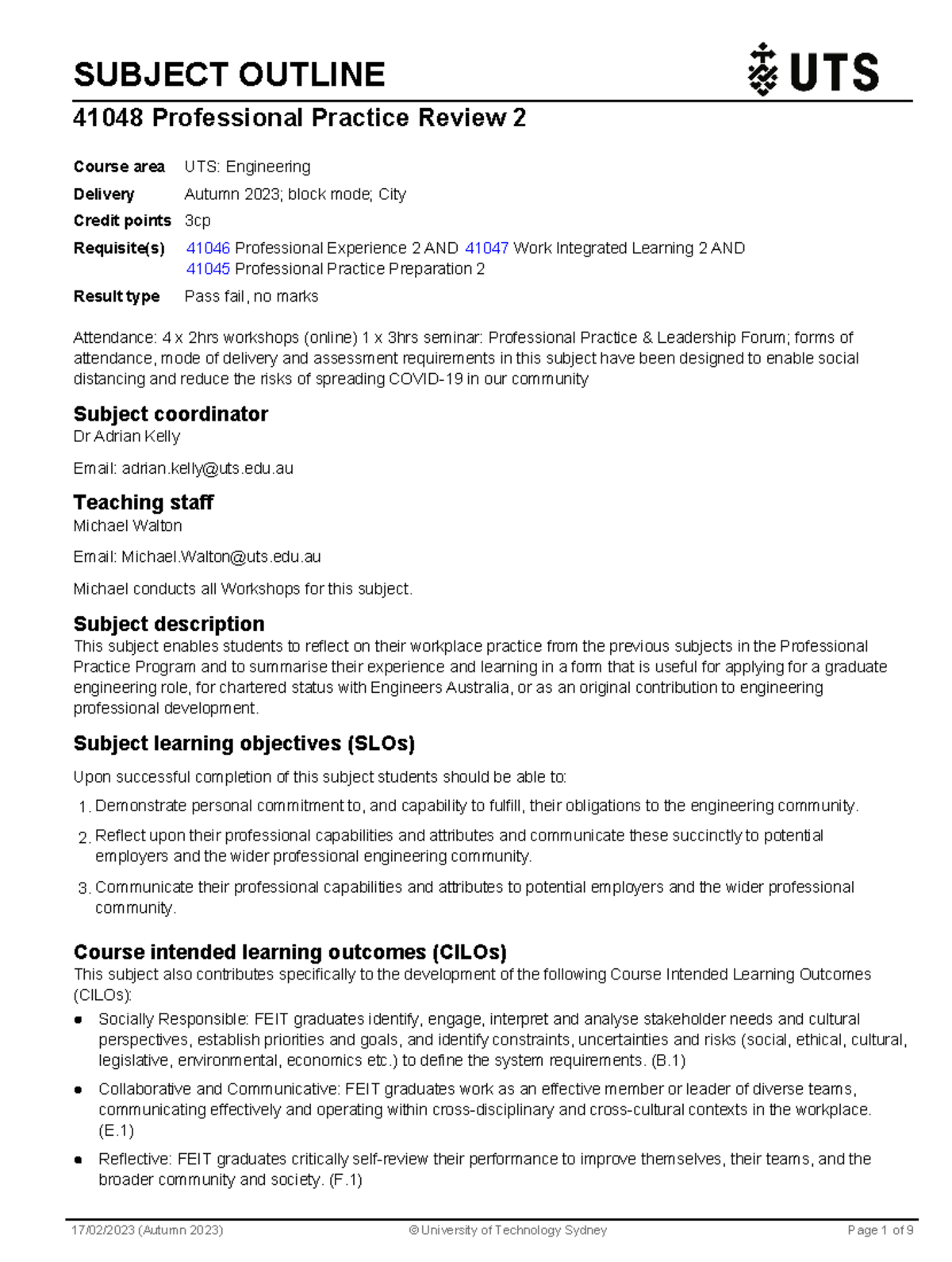 Subject Outline Professional Practice Review 2 - SUBJECT OUTLINE 41048 ...