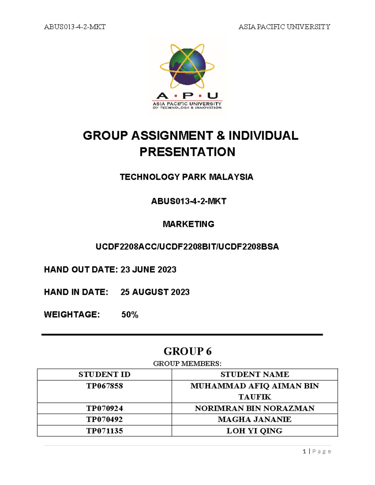 Group Assignment - Marketing - GROUP ASSIGNMENT & INDIVIDUAL ...