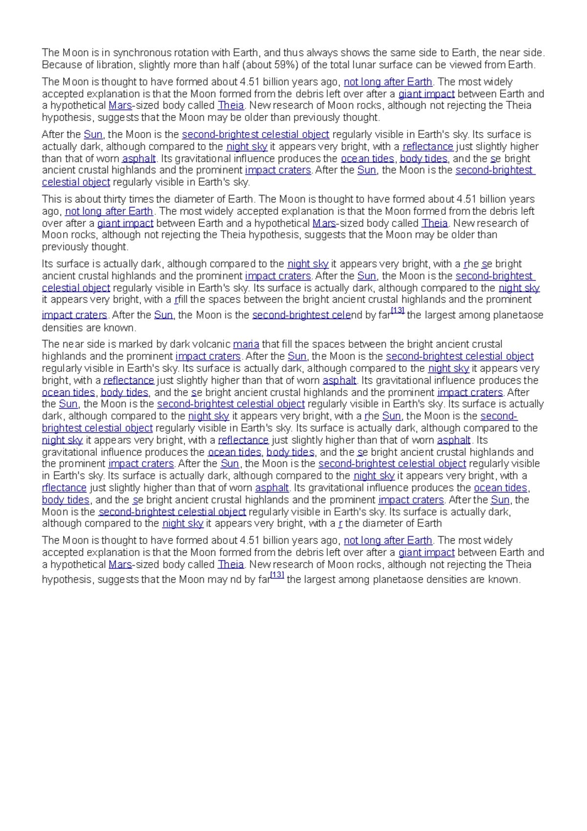 Test Document - The Moon is in synchronous rotation with Earth, and ...