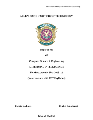 AI lab mannual allen - AI MANUAL - Department of Computer Science and Engineering ALLENHOUSE ...
