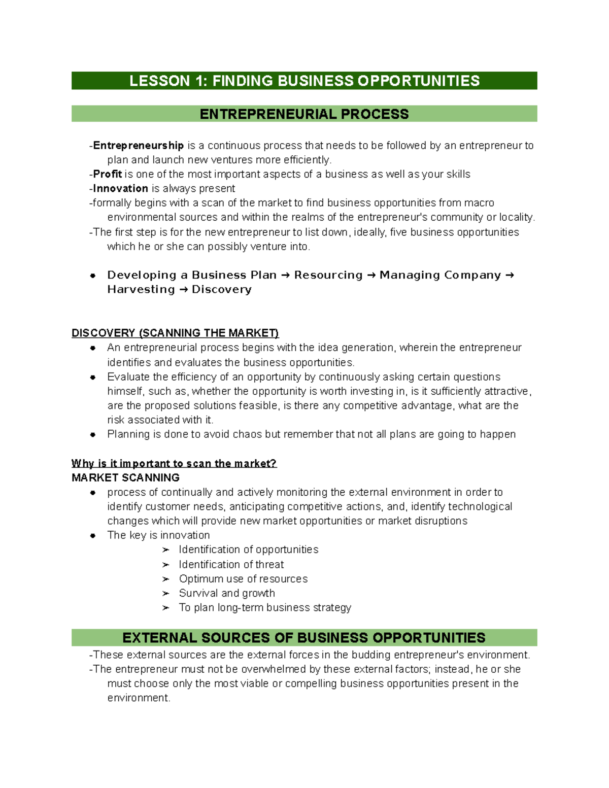 BES - Business Enterprise Simulation Notes - LESSON 1: FINDING BUSINESS ...