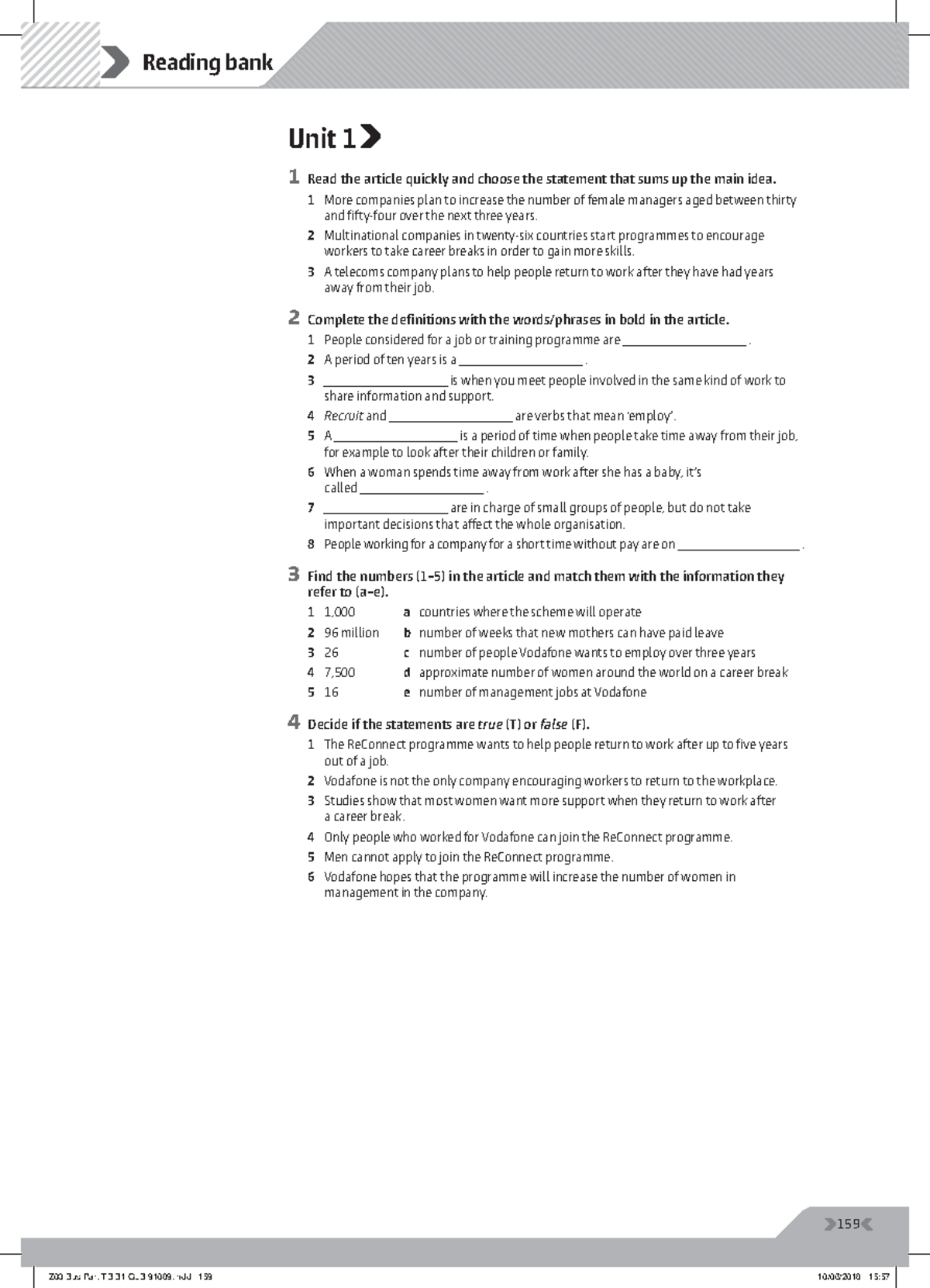 B1 Reading bank - asignment - 159 Reading bank Unit 1 1 Read the ...