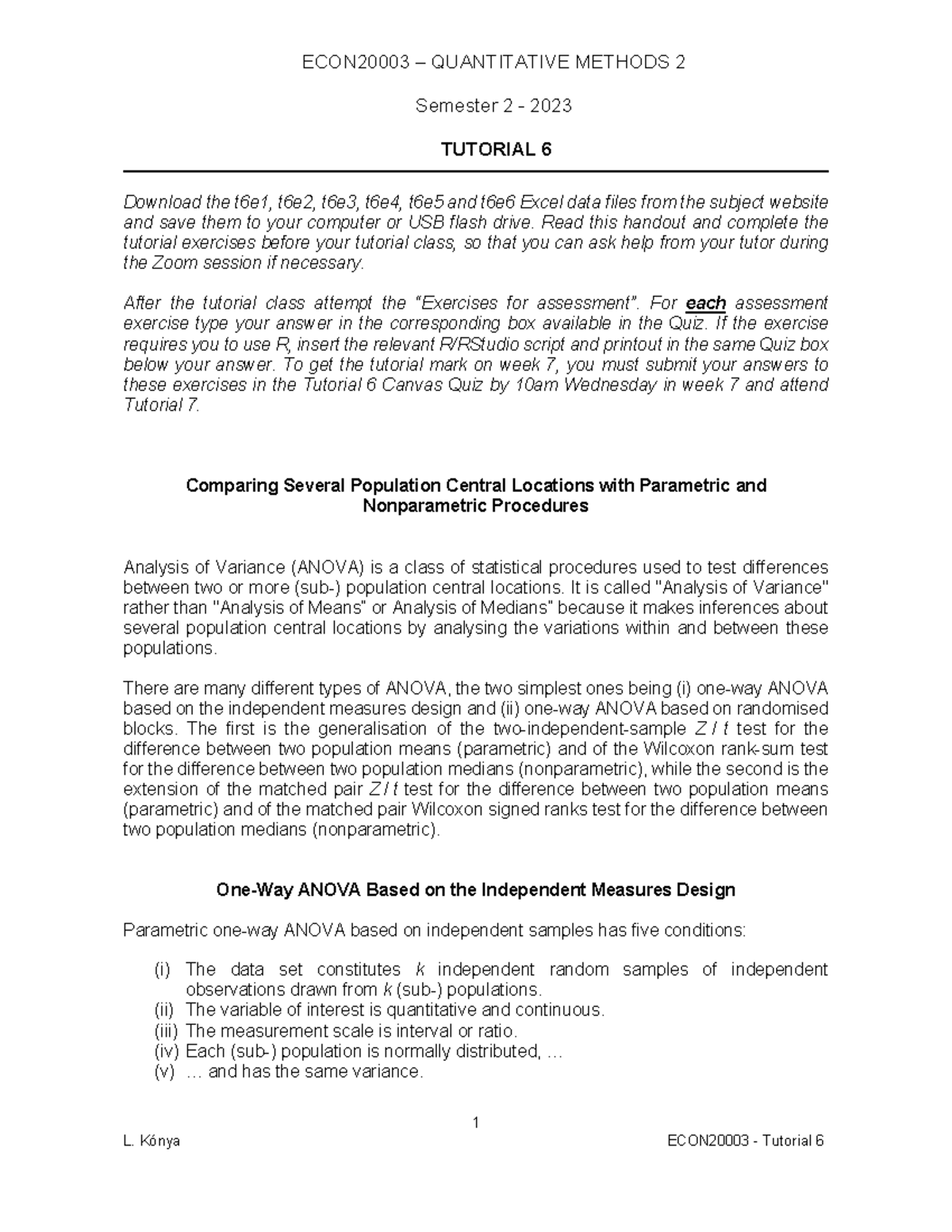 Tutorial 6 - aircon - L. KÛnya ECON20003 - Tutorial 6 ####### 1 ECON20003 – QUANTITATIVE METHODS ...