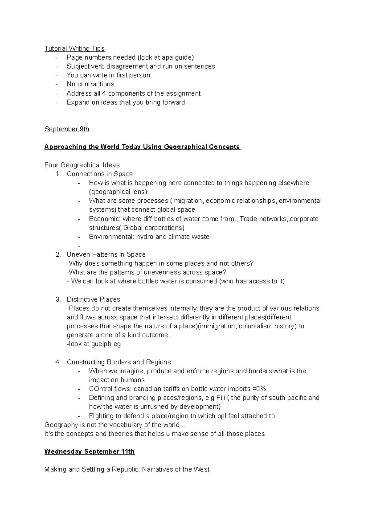 Geog 100 - Lecture notes 1-20 - Tutorial Writing Tips - Page numbers ...