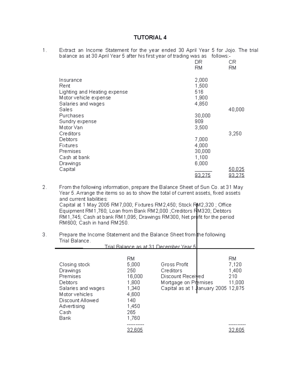 Tutorial 3 - TUTORIAL 4 Extract an Income Statement for the year ended ...