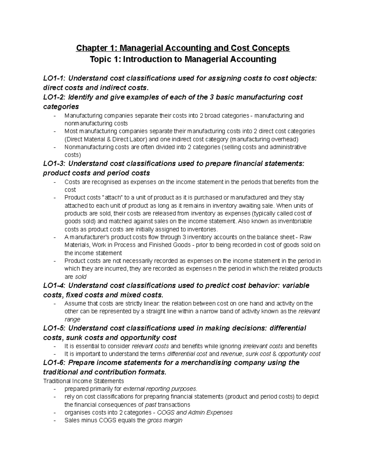 MA Sem 1 Chapter 1 - Chapter 1: Managerial Accounting and Cost Concepts ...