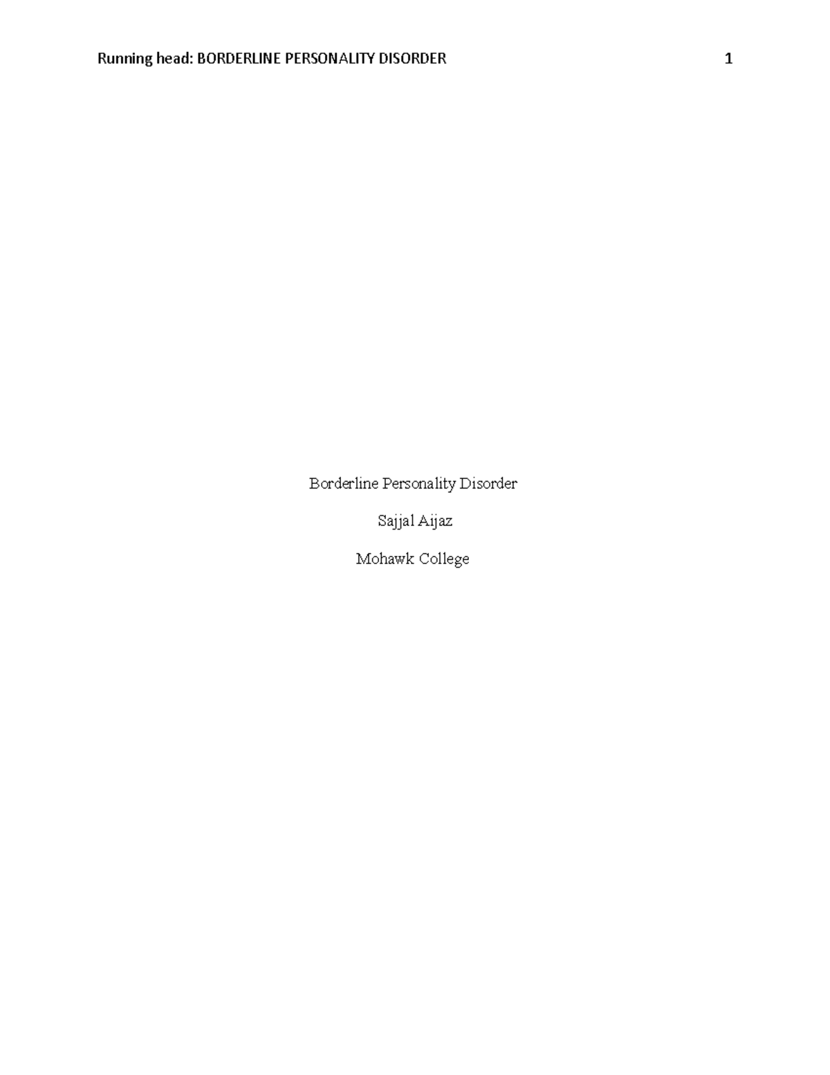 Research+Paper+Assignment - Running head: BORDERLINE PERSONALITY ...