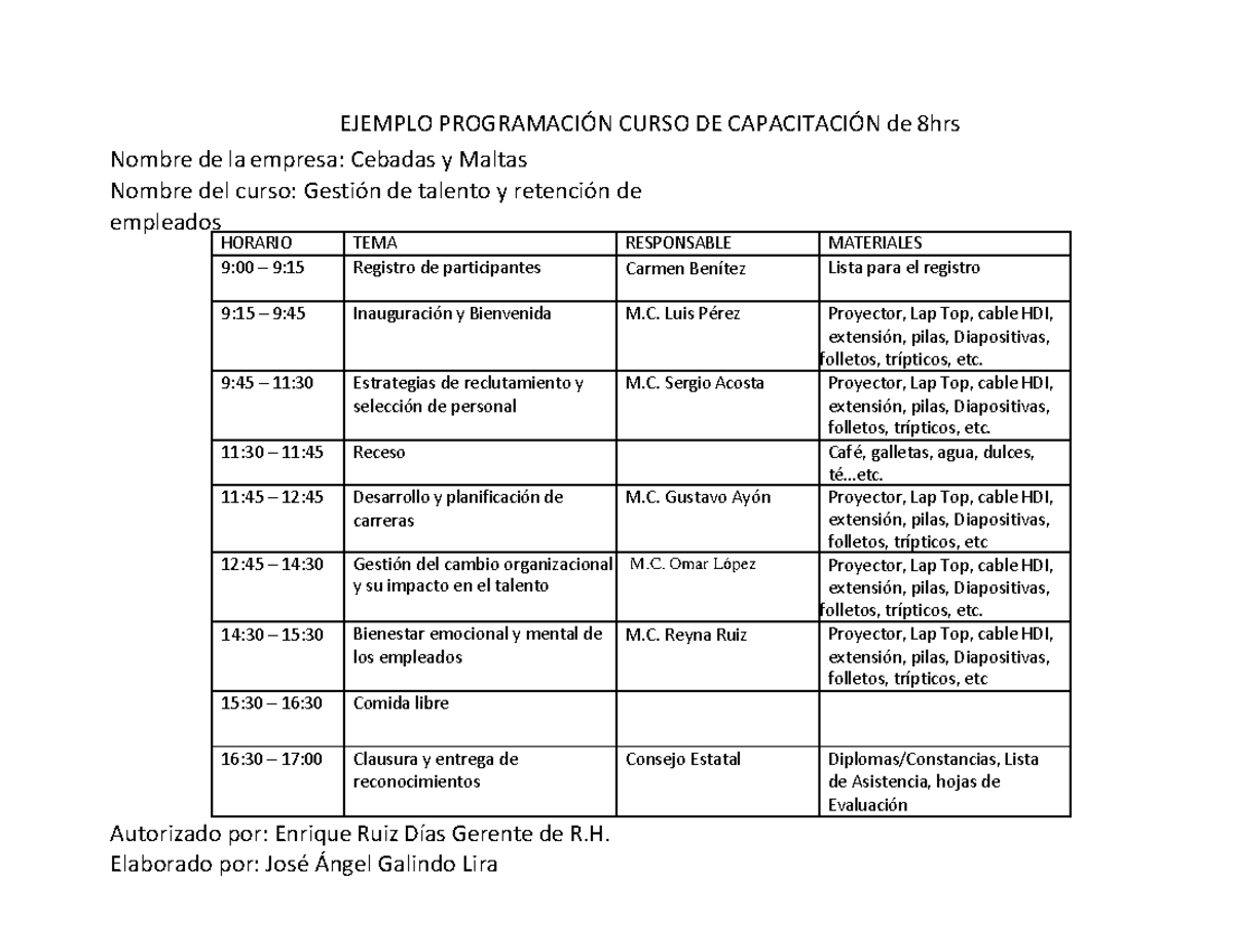 Programa Curso DE Capacitación 1 - EJEMPLO PROGRAMACIÓN CURSO DE ...