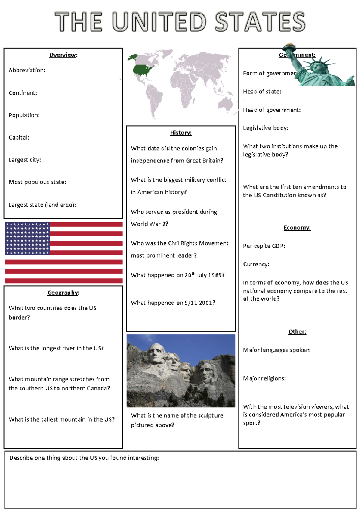 Getting to know the US - A short introduction activity to the US ...
