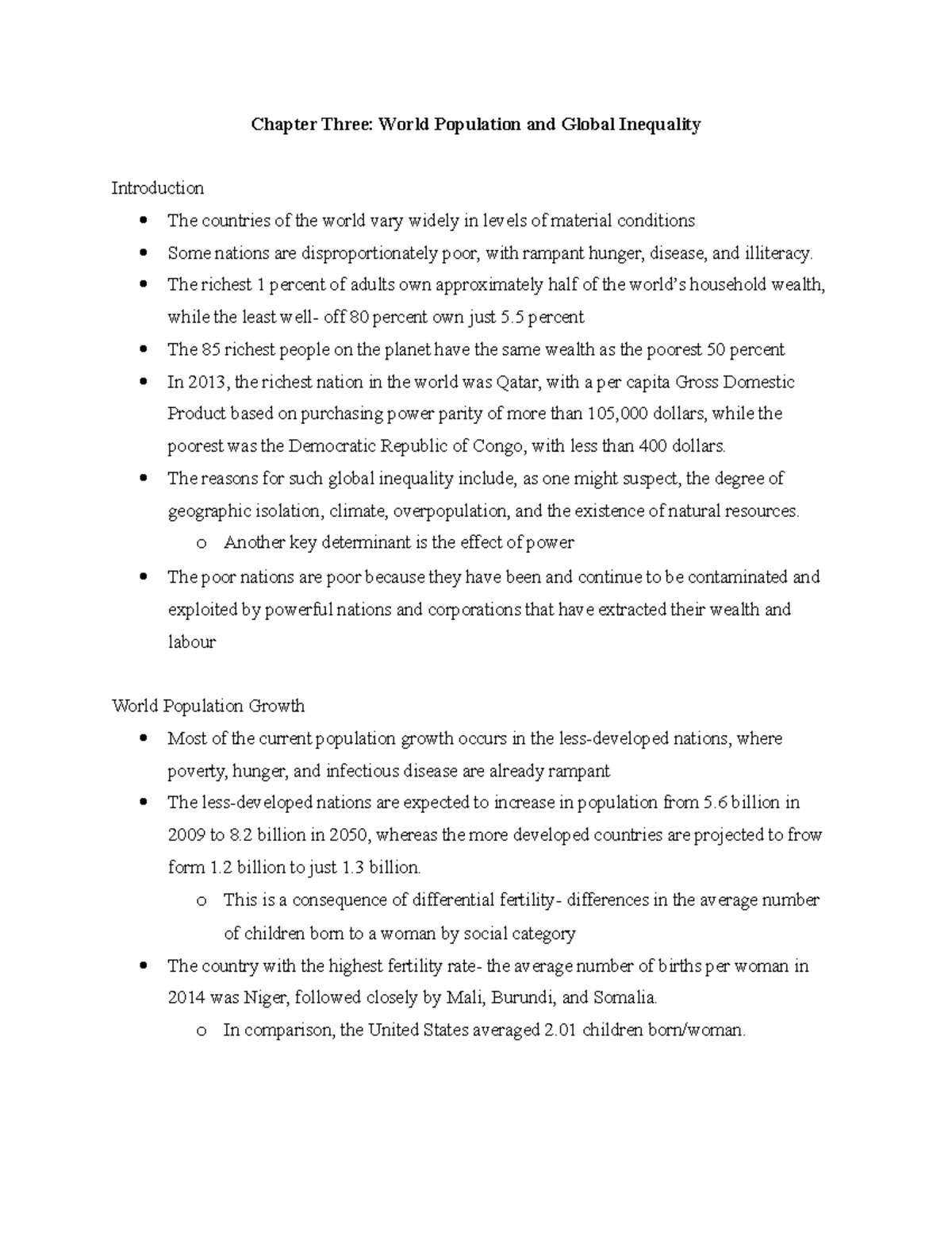 Chapter Three World Population and Global Inequality - Chapter Three ...