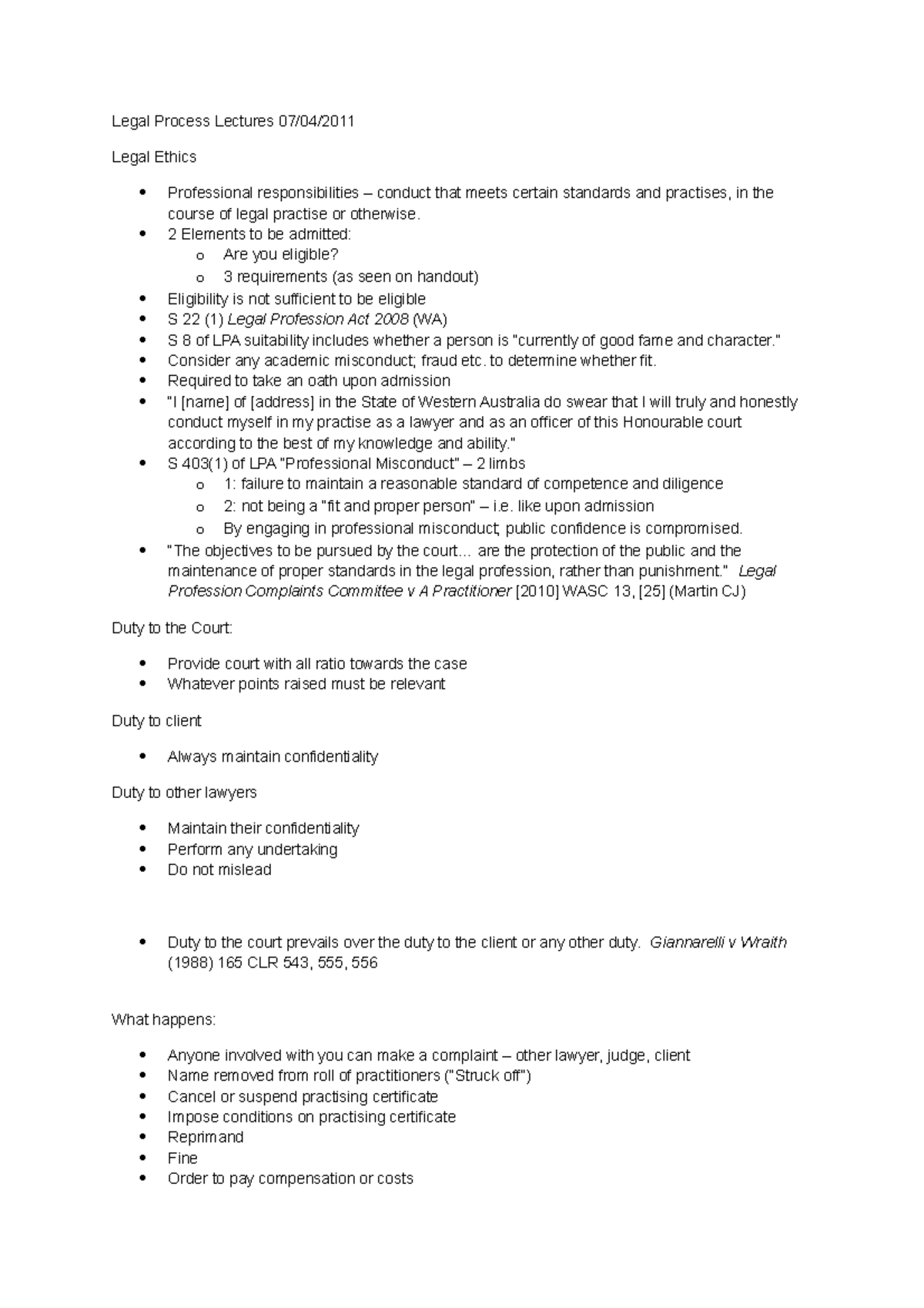 Lecture notes, Week 3, Lecturer Holly Cullen - Legal Process Lectures ...