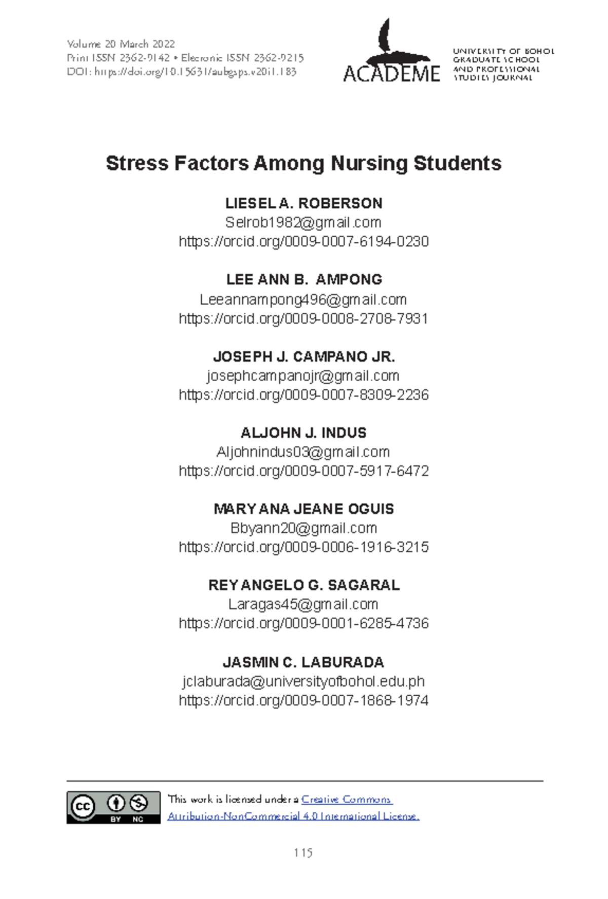 UBAcademe 20U - Literature review - Peer Reviewed Journal Stress ...