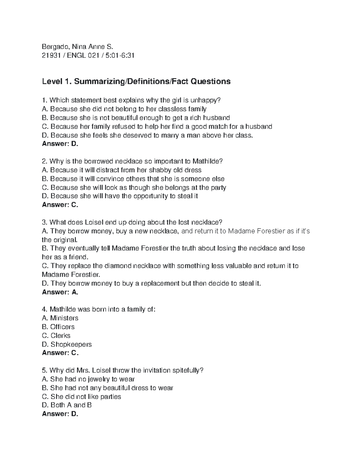 4 Levels OF Question - mnvHViqwHWk>mavSPi"PVJ - Bergado, Nina Anne S ...