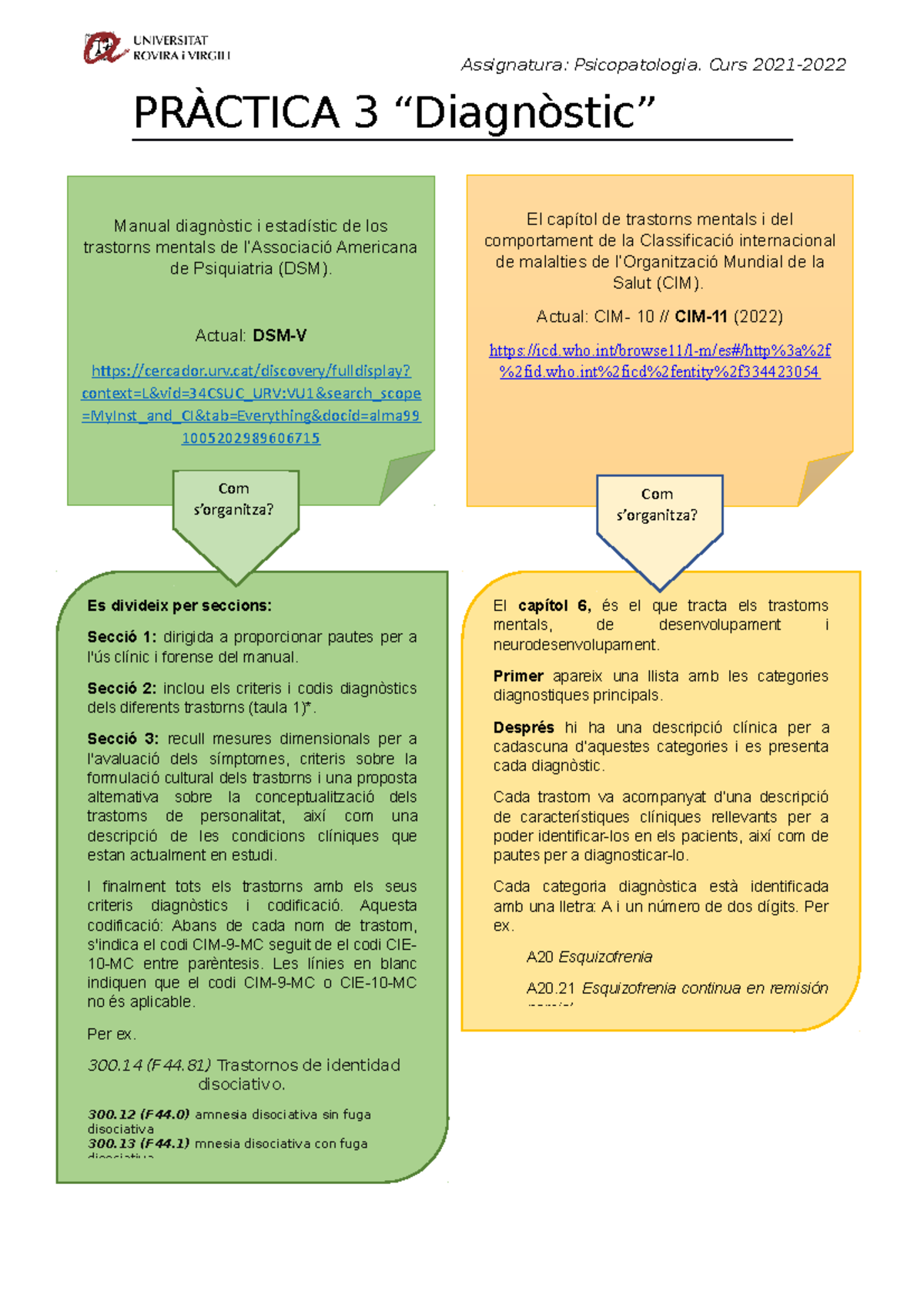 Pràctica 1 (DSM-CIM) - Practica 1 psicopatologia - PRÀCTICA 3 “Diagnòstic” Identificació pacient ...